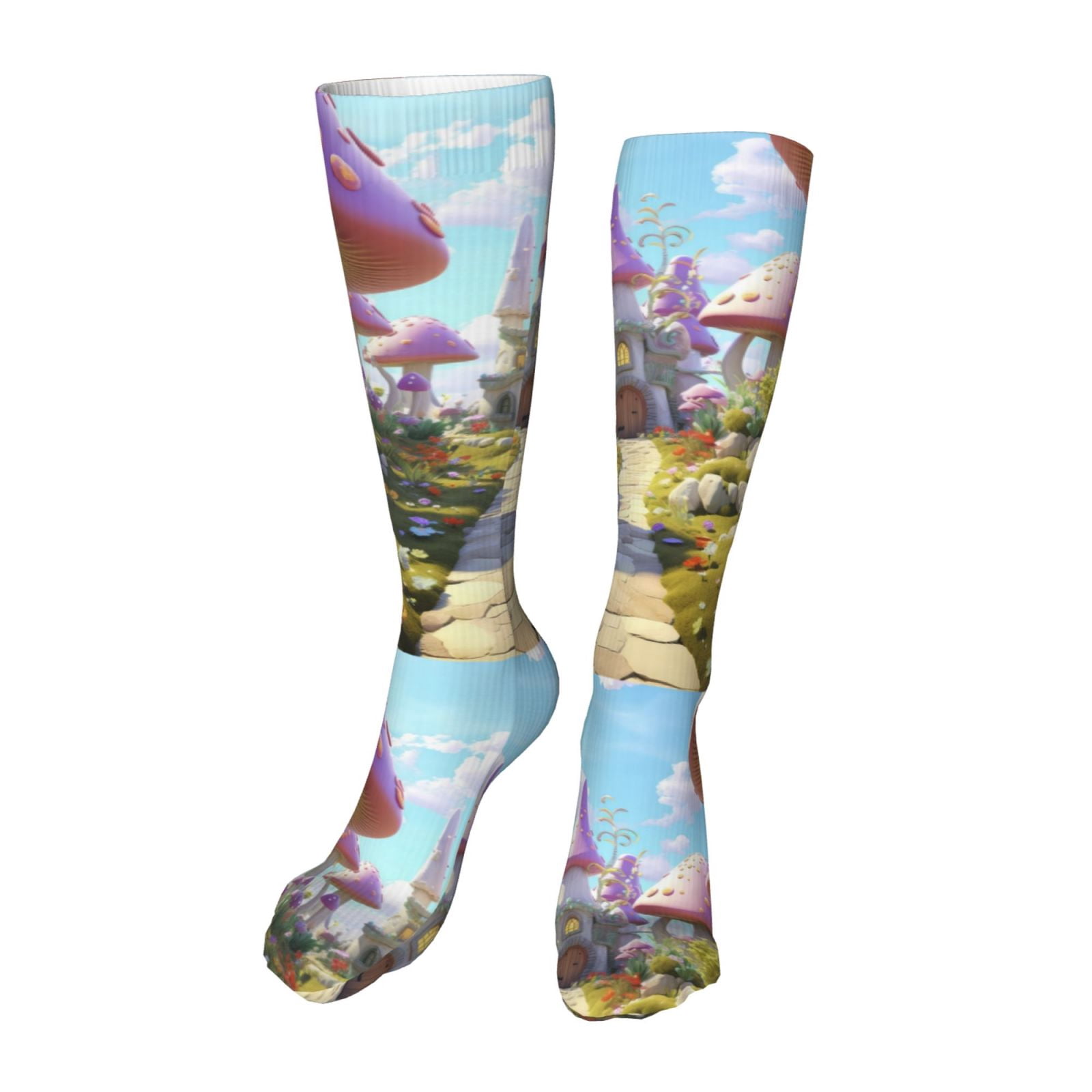 Kdxio Dreamy Mushroom House Funny Silky Novelty Funky Long Knee High ...