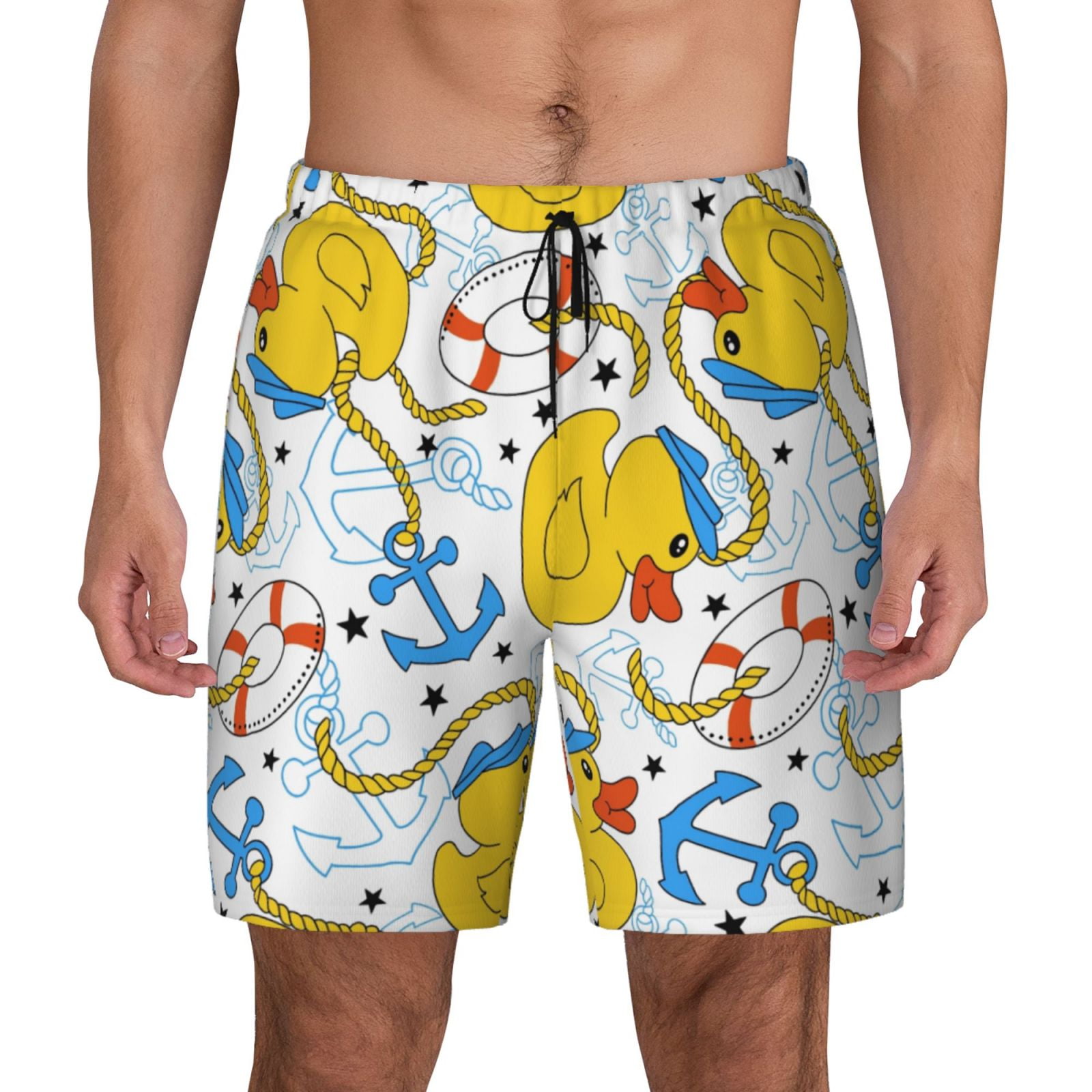 Kdxio Ducks and Anchors Print Men's Swim Trunks with Compression Liner ...