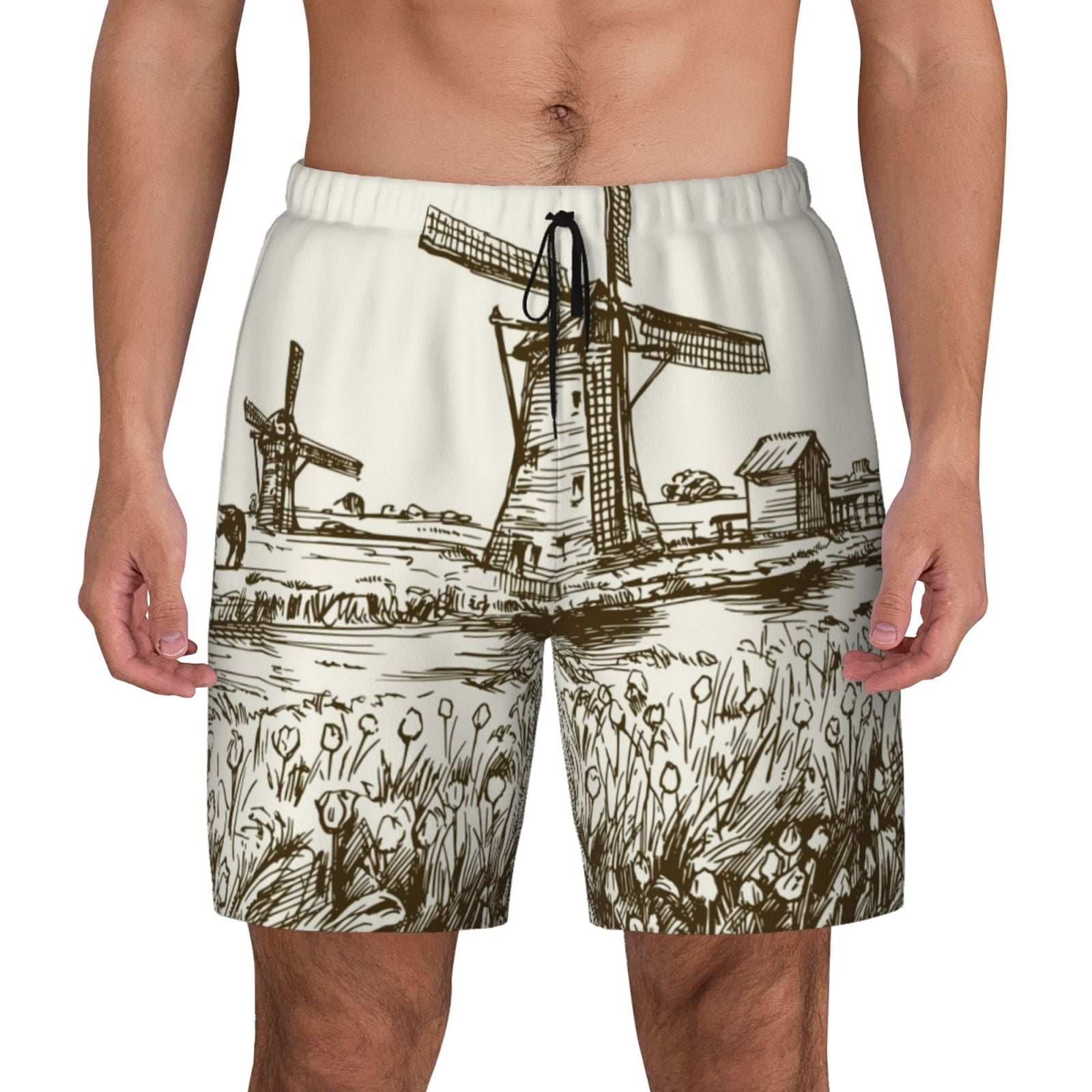 Kdxio Dutch Windmill Print Men's Swim Trunks with Compression Liner 7 ...