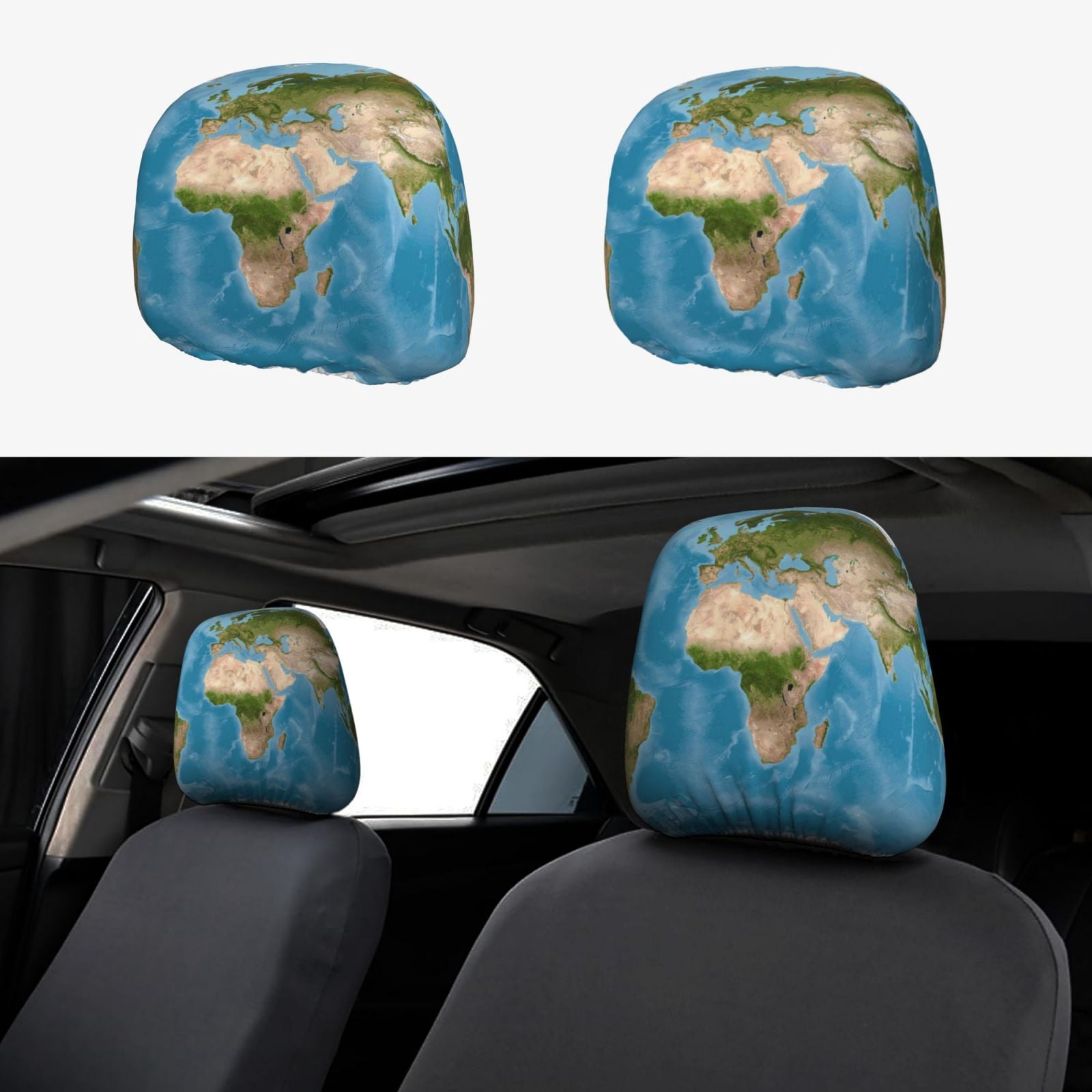 Kdxio Earth View World Map Pattern Print 2 Piece Car Head Rest Covers ...