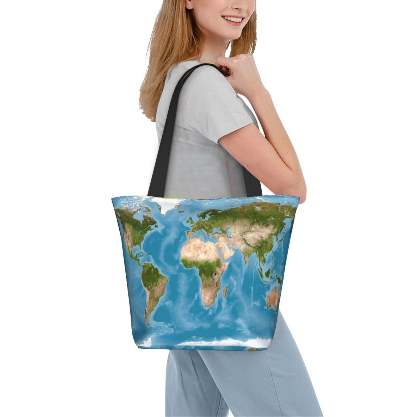 Kdxio Earth View World Map Women Reusable Grocery Bags Foldable Ripstop ...