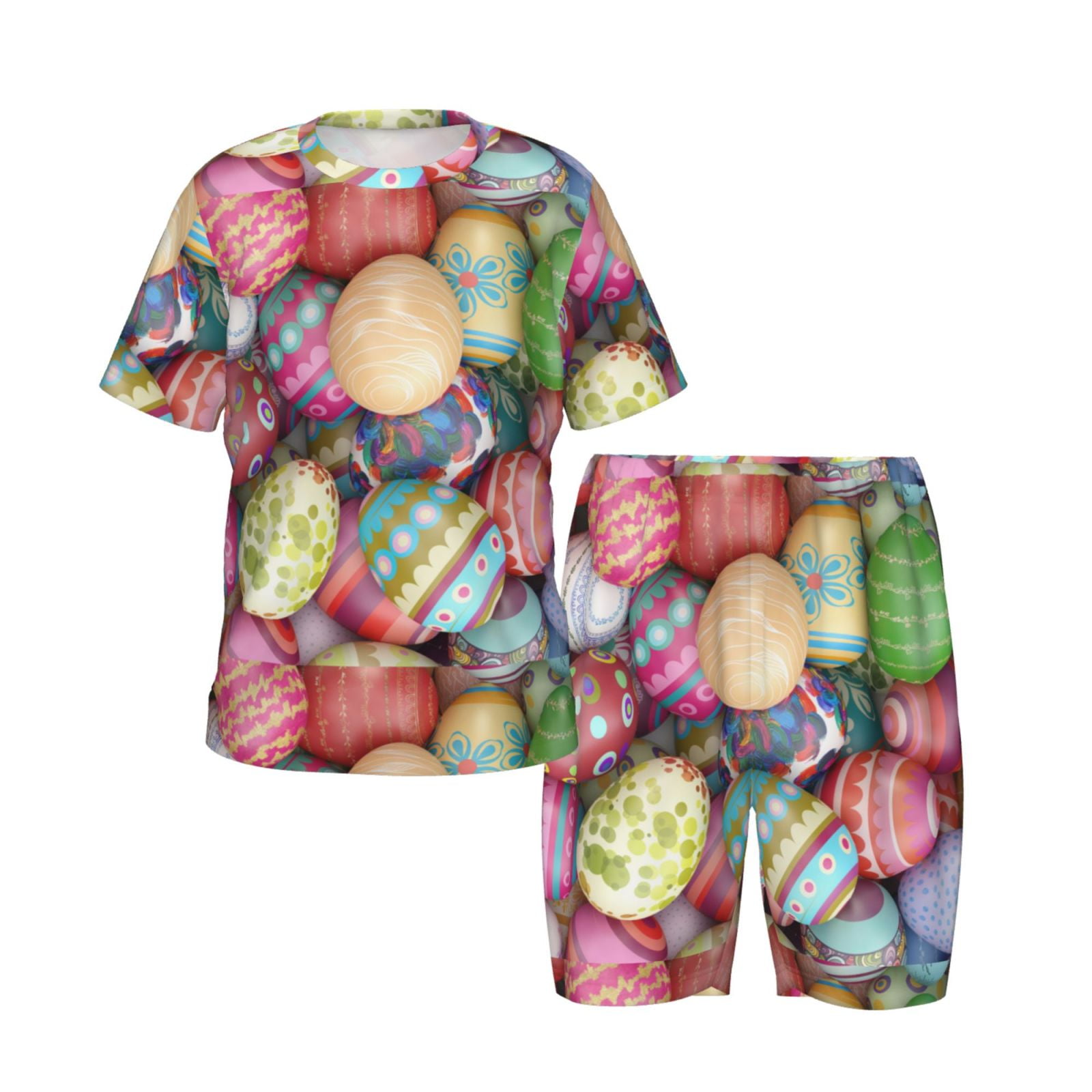 Kdxio Easter Eggs Pattern Short-Sleeved Summer Pajama Set for Girls and ...