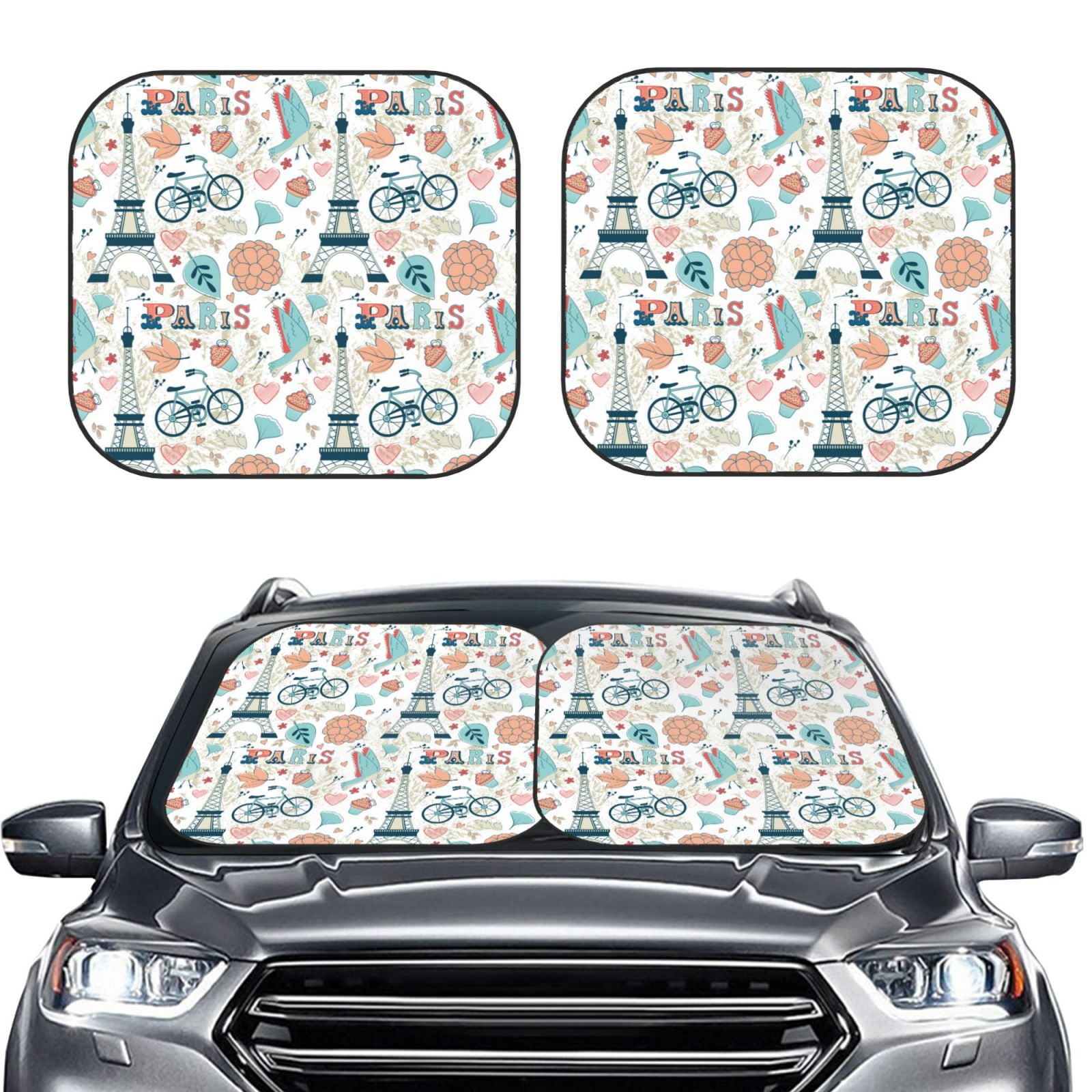 Kdxio Eiffel Tower Print 2-Piece Sun Shade Front Windshield - Foldable ...