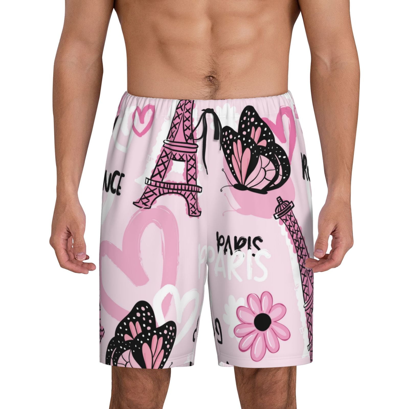 Kdxio Eiffel Tower and Butterflies Print Mens Sleep Shorts Bottoms Soft ...