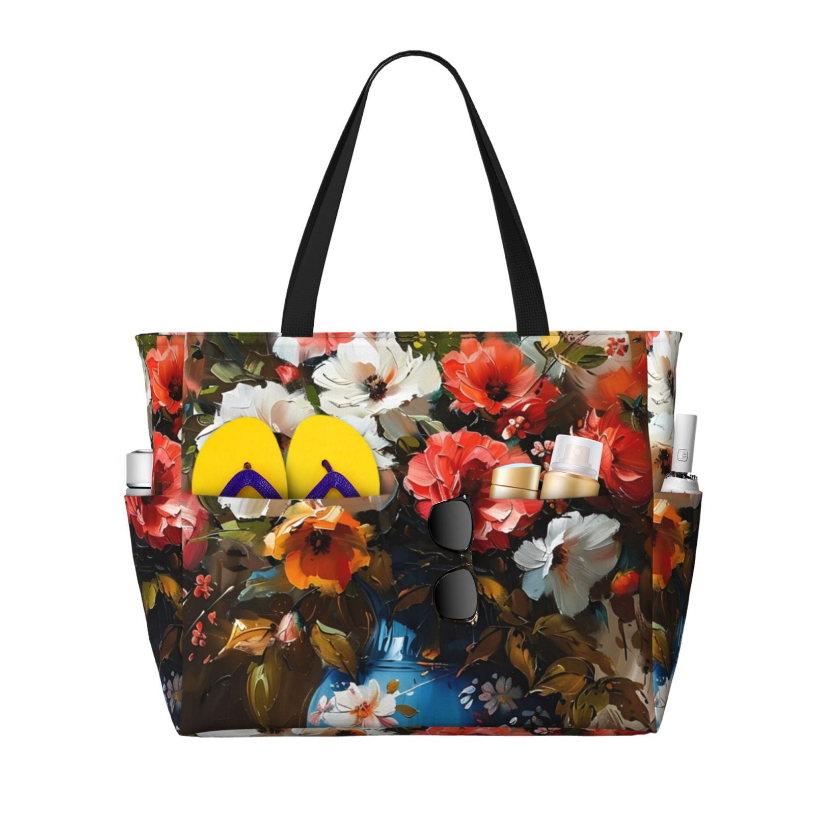 Kdxio Elegant Floral Vase Painting for Beach Bag for Women Large Beach ...