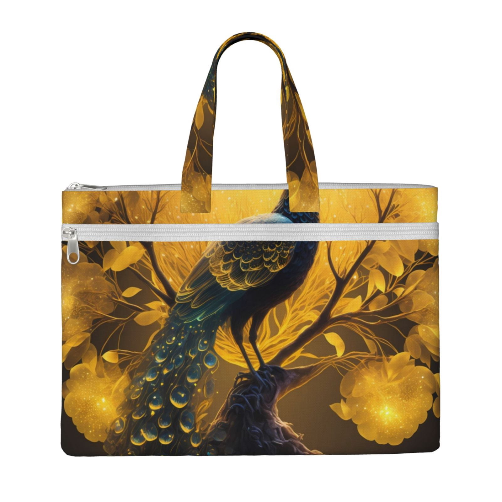 Kdxio Elegant Gold Leaf Peacock File Tote Document Bag Business ...