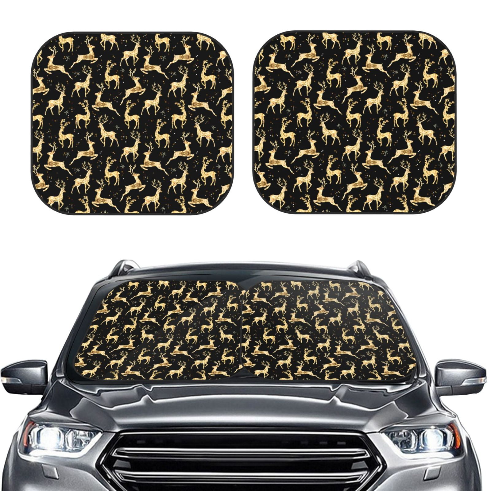 Kdxio Elegant Gold Moose Print 2-Piece Sun Shade Front Windshield ...