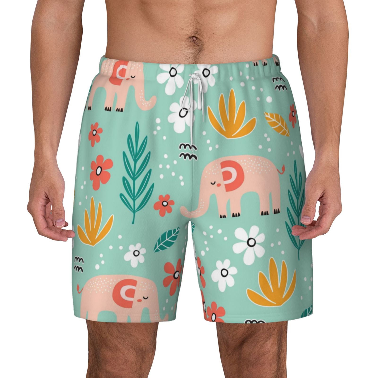 Kdxio Elephant And Flowers Print Men'S Swim Trunks With Compression ...