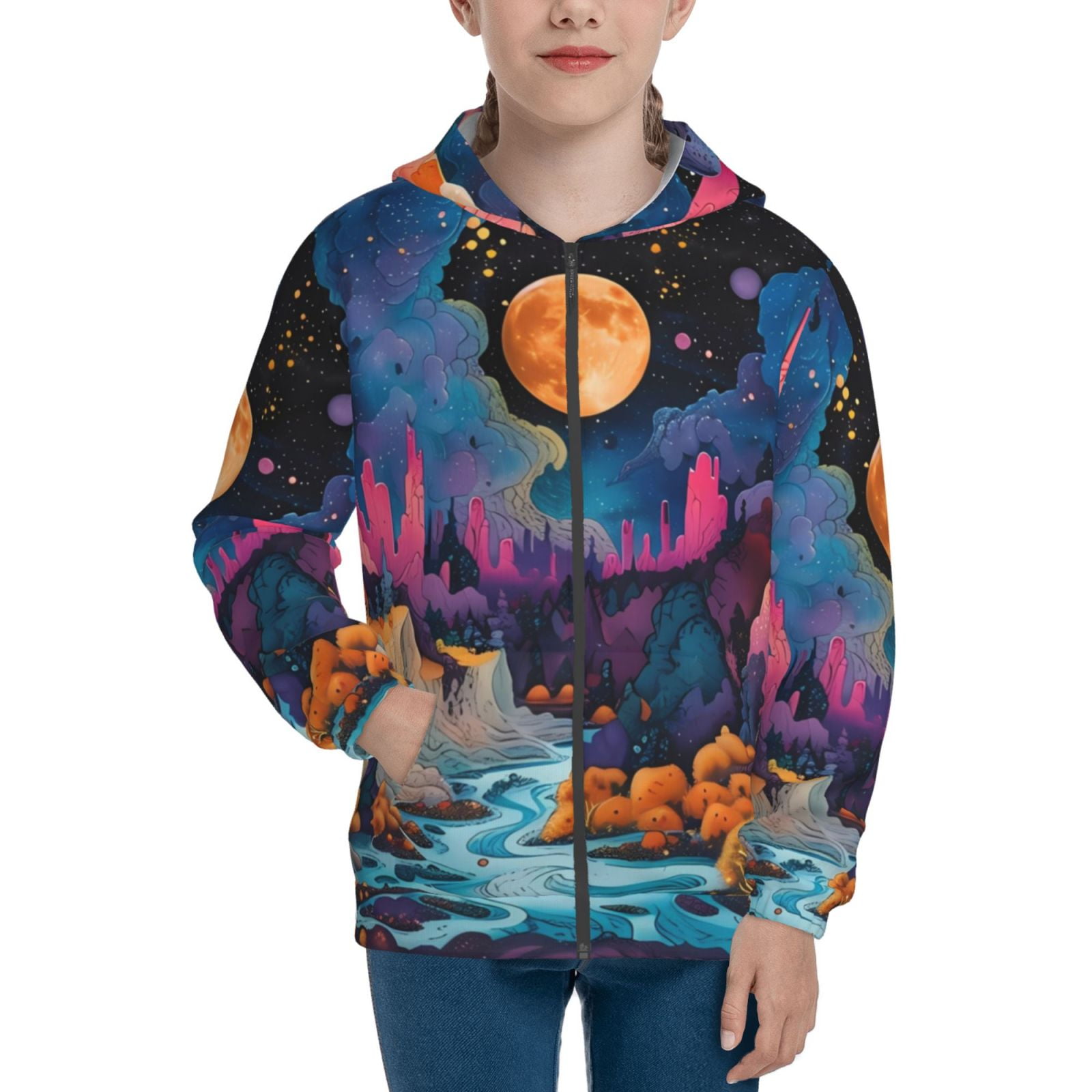 Kdxio Fantasy Cosmic Landscape Pattern Kids Boys Girls Zip Up Hoodie 3D ...