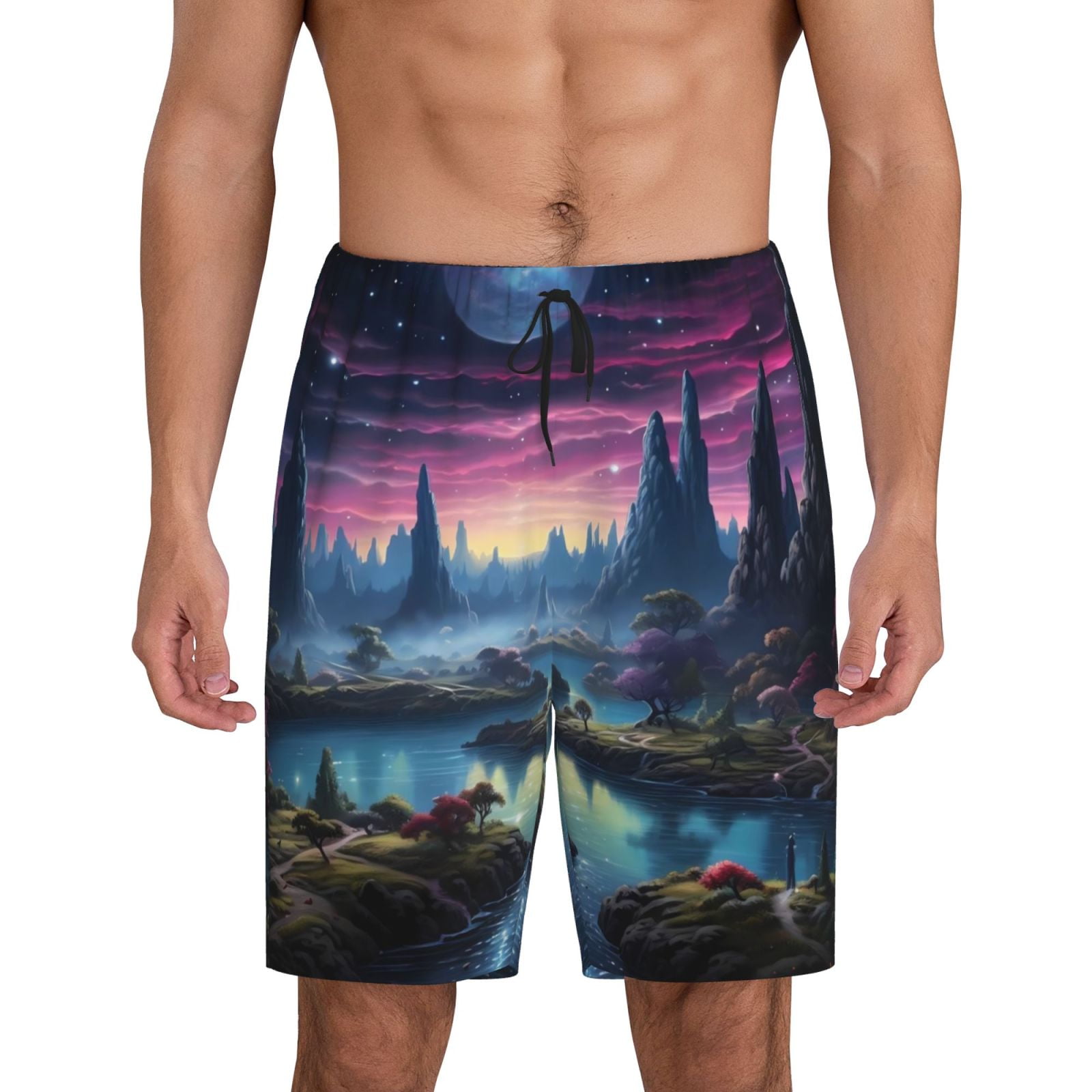 Kdxio Fantasy Landscape Starry Night Print Mens Sleep Shorts Bottoms ...