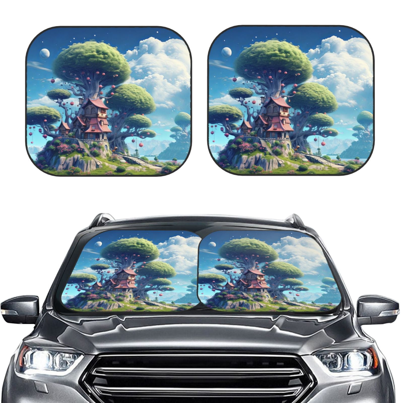 Kdxio Fantasy Treehouse Planet Scene Print 2-Piece Sun Shade Front ...