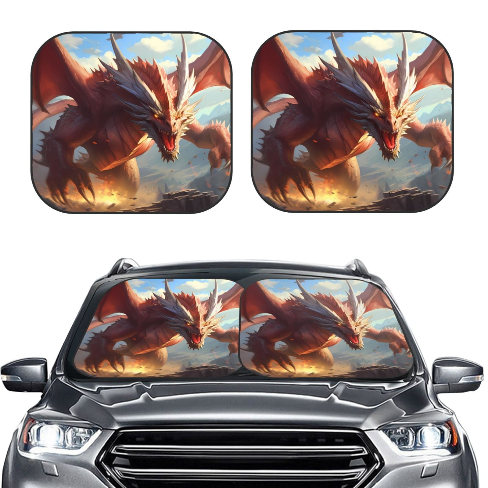 Kdxio Ferocious Dragon Fury Print 2-Piece Sun Shade Front Windshield ...