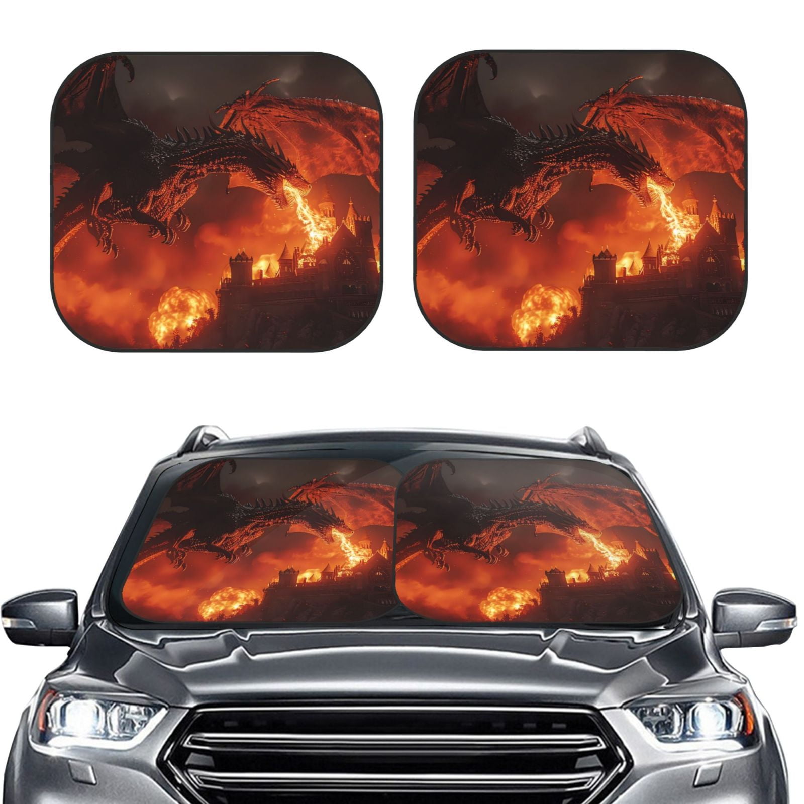 Kdxio Fiery Dragons Castle Attack Print 2-Piece Sun Shade Front ...