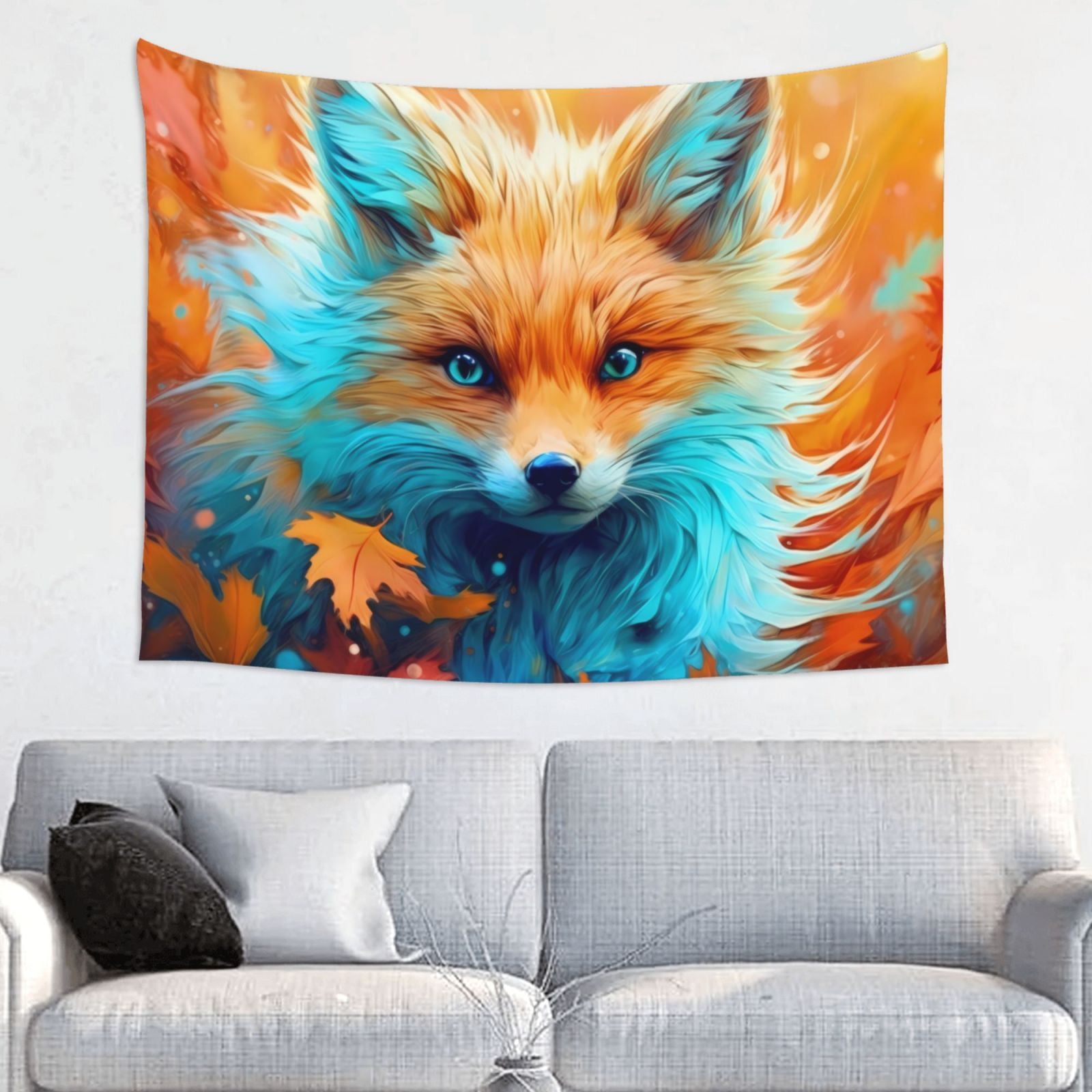 Kdxio Fiery Red Maple Leaf Fox Wall Hanging Tapestries Banner For ...
