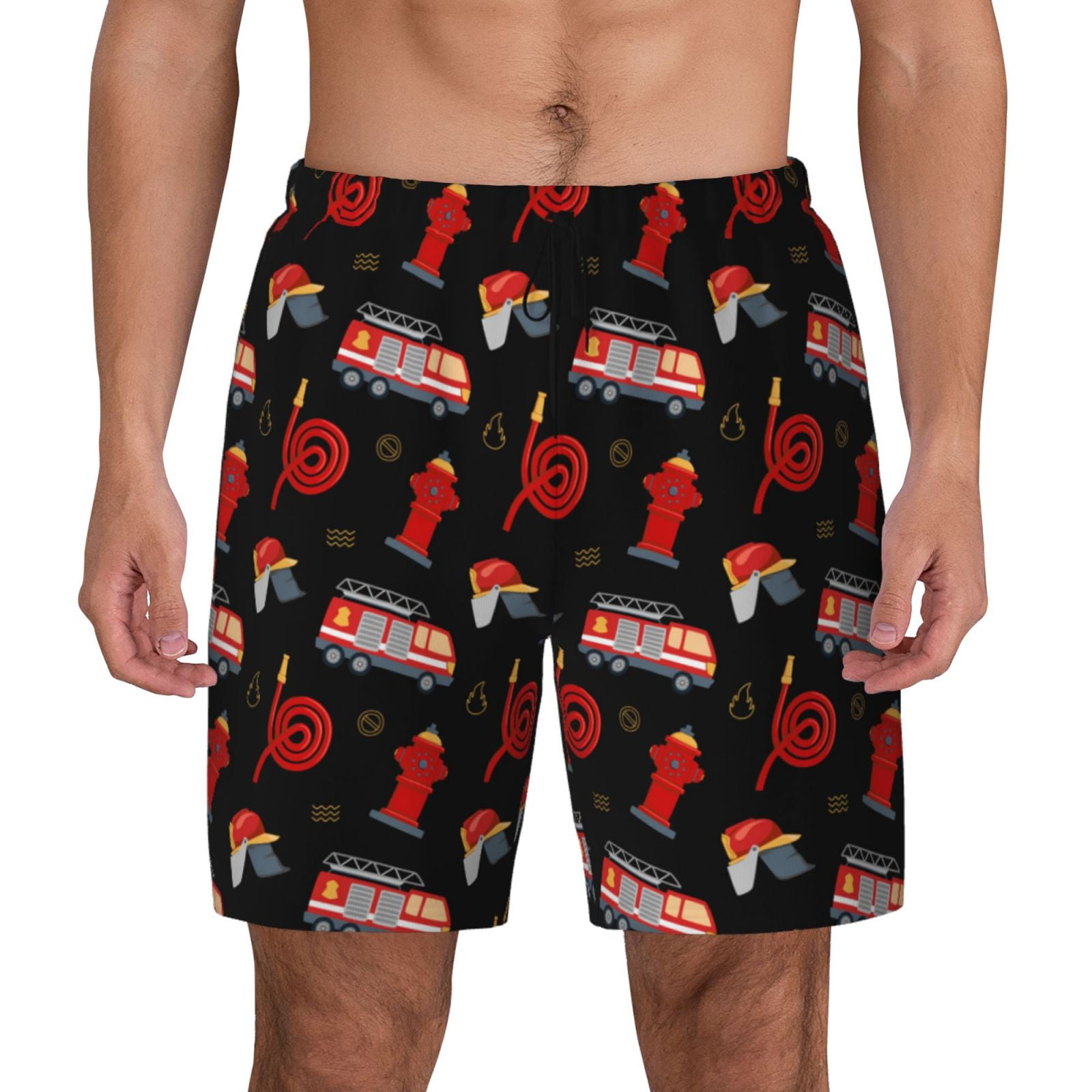 Kdxio Fire Fighting Print Men's Swim Trunks with Compression Liner 7 ...
