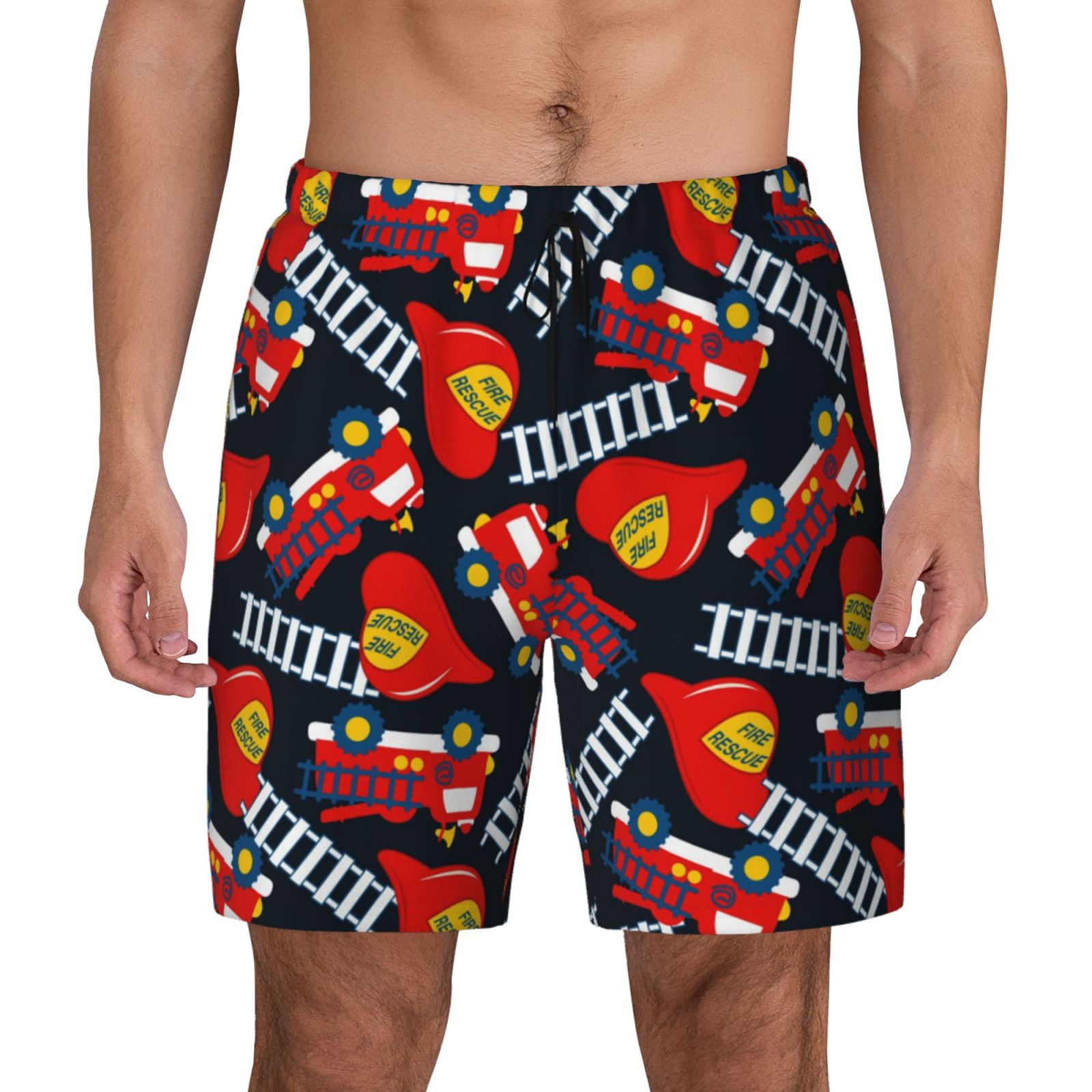 Kdxio Fire Rescue With Red Helmet And Truck Print Men's Swim Trunks ...