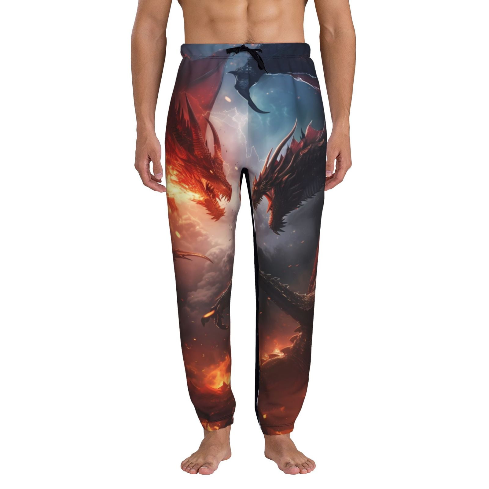 Kdxio Fire Sky Dragon Pattern Joggers,Sweatpants for Men with Pockets ...