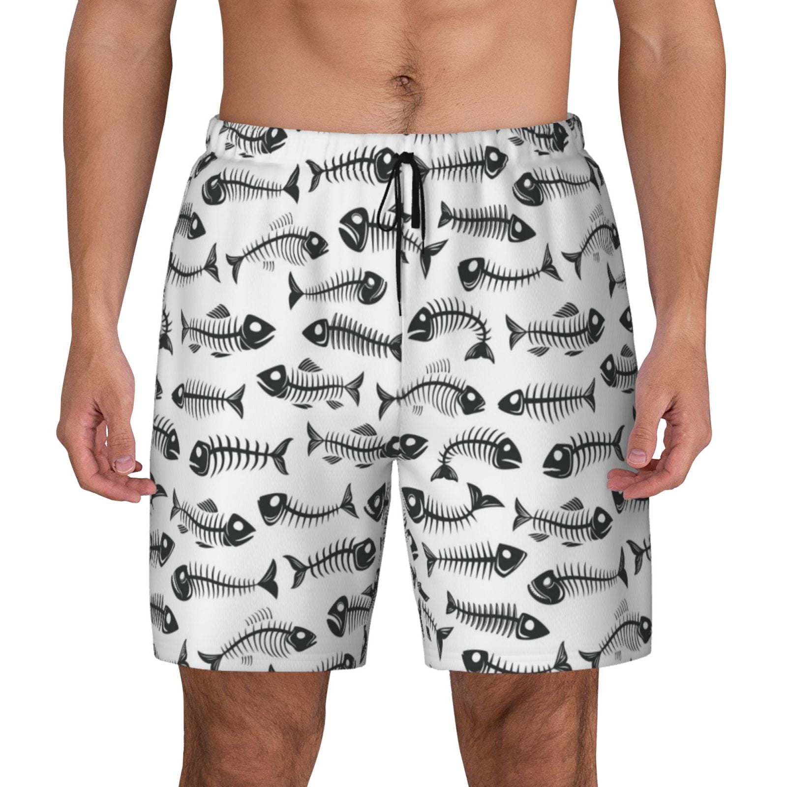 Kdxio Fish Bones Print Men's Swim Trunks with Compression Liner 7 Inch ...