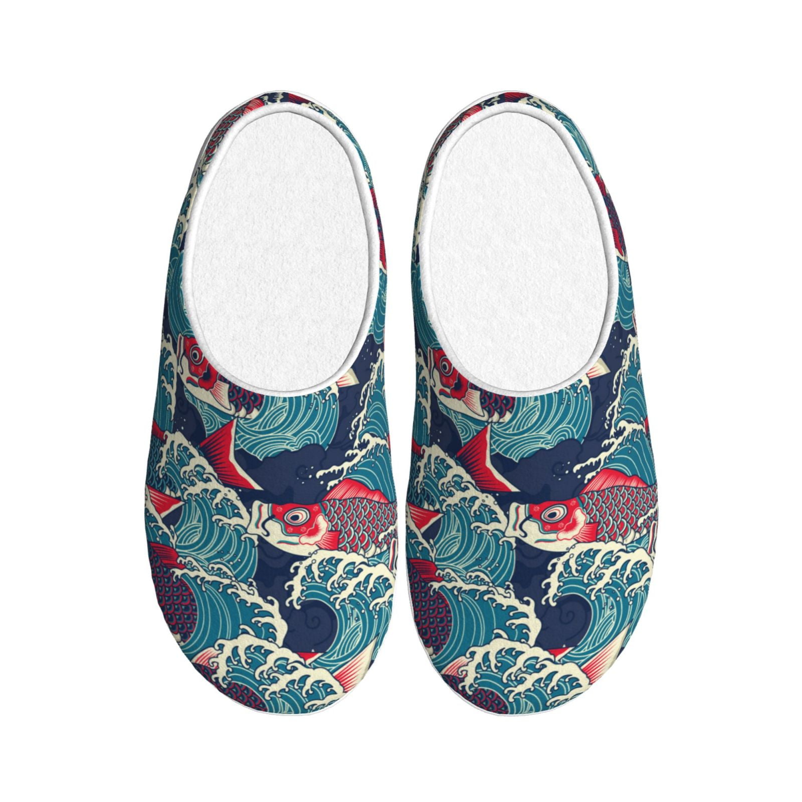 Kdxio Fish In The Wave Women's Men's Slippers Plush Slip-On House ...