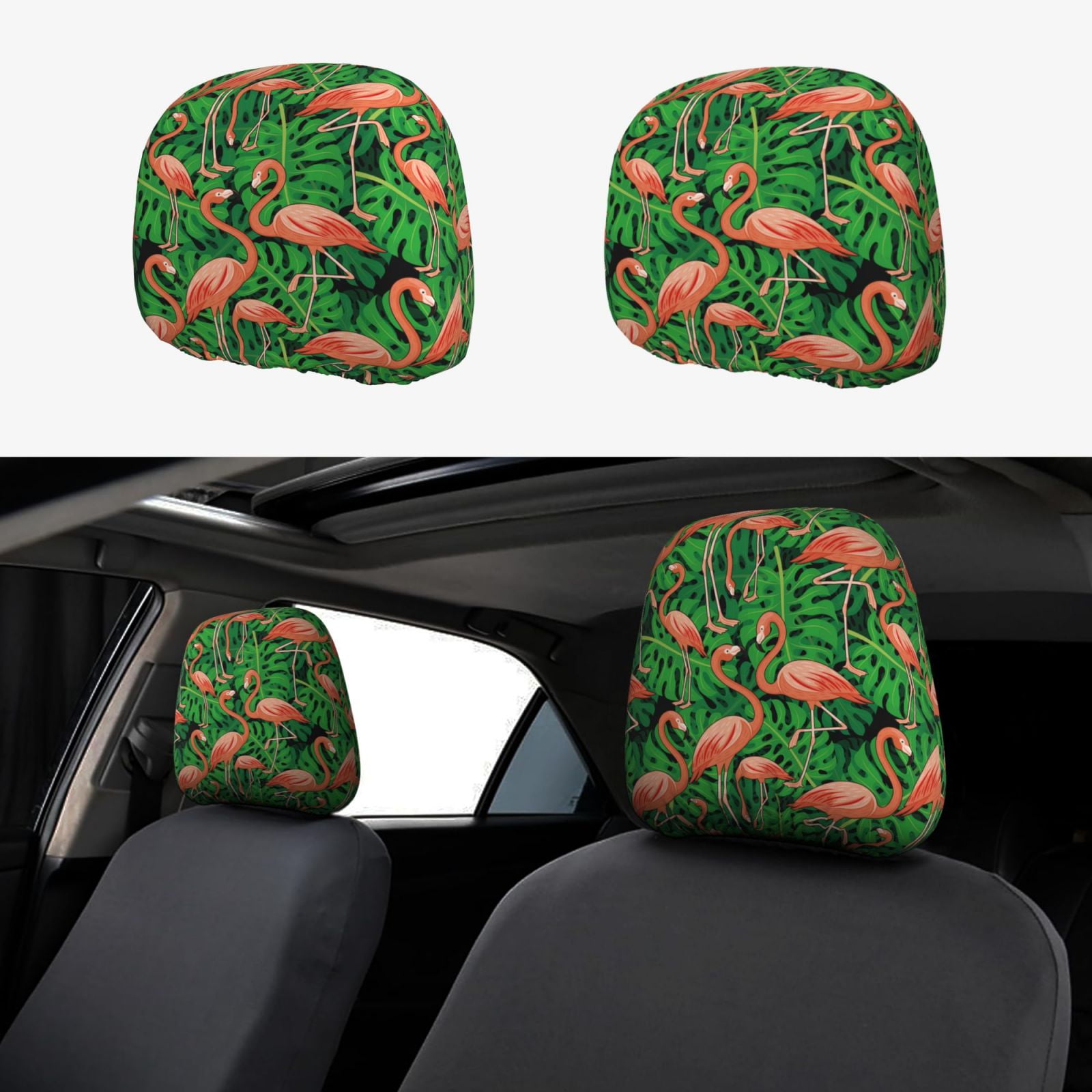 Kdxio Flamingo Pattern Print 2 Piece Car Head Rest Covers Set Auto ...