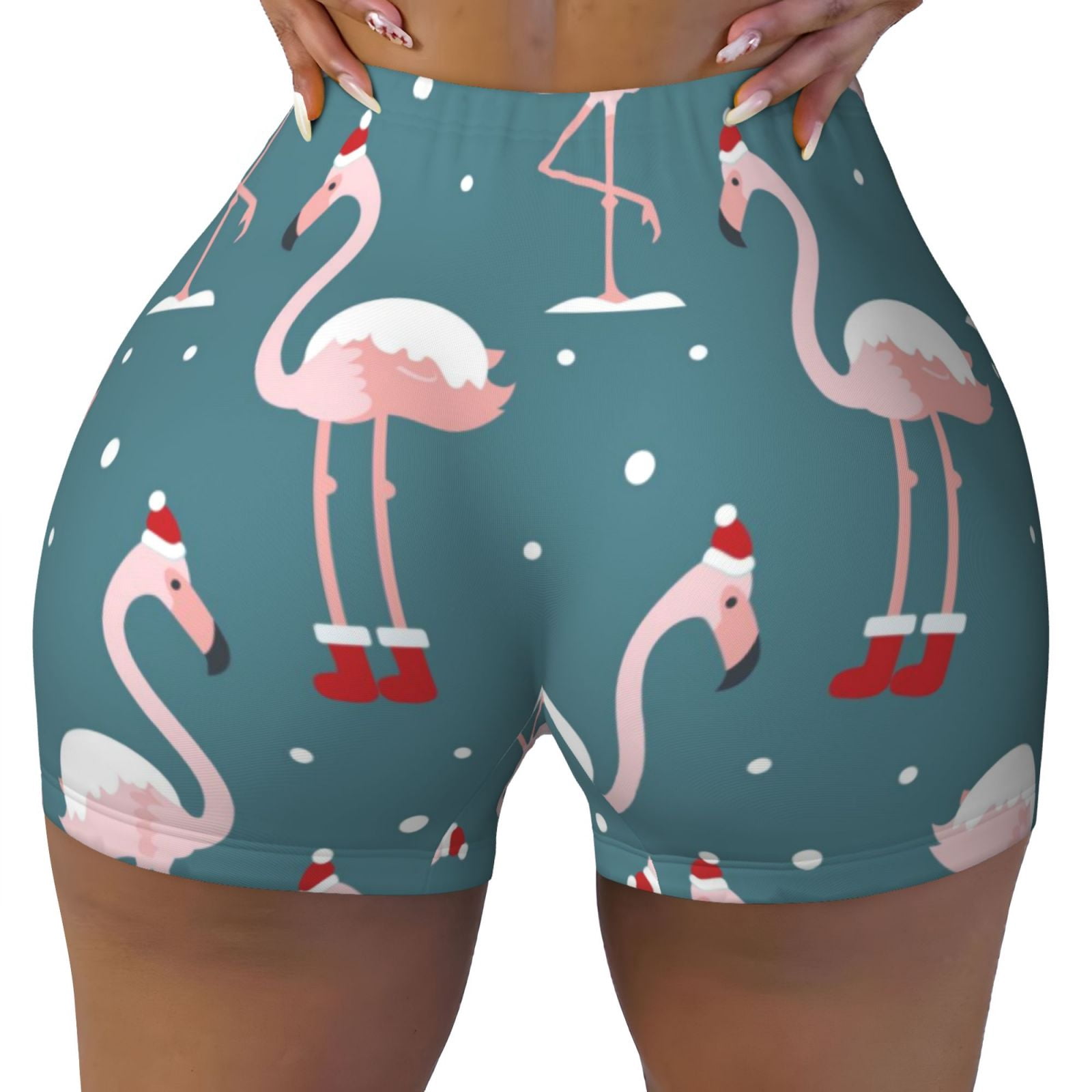 Kdxio Flamingo Print Workout Shorts for Women Seamless Soft Smooth Gym ...