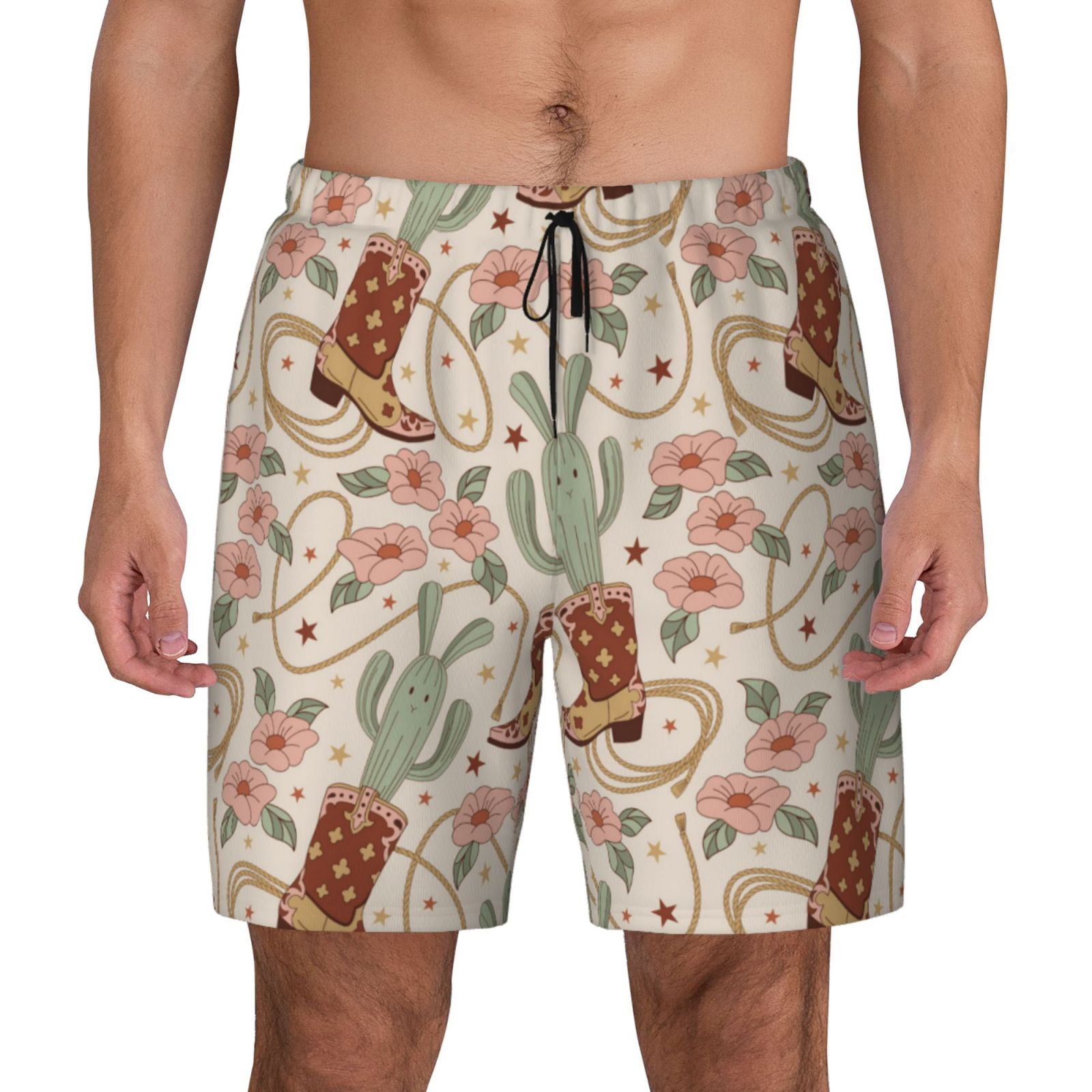Kdxio Floral Cowboy Boots Print Men's Swim Trunks with Compression ...