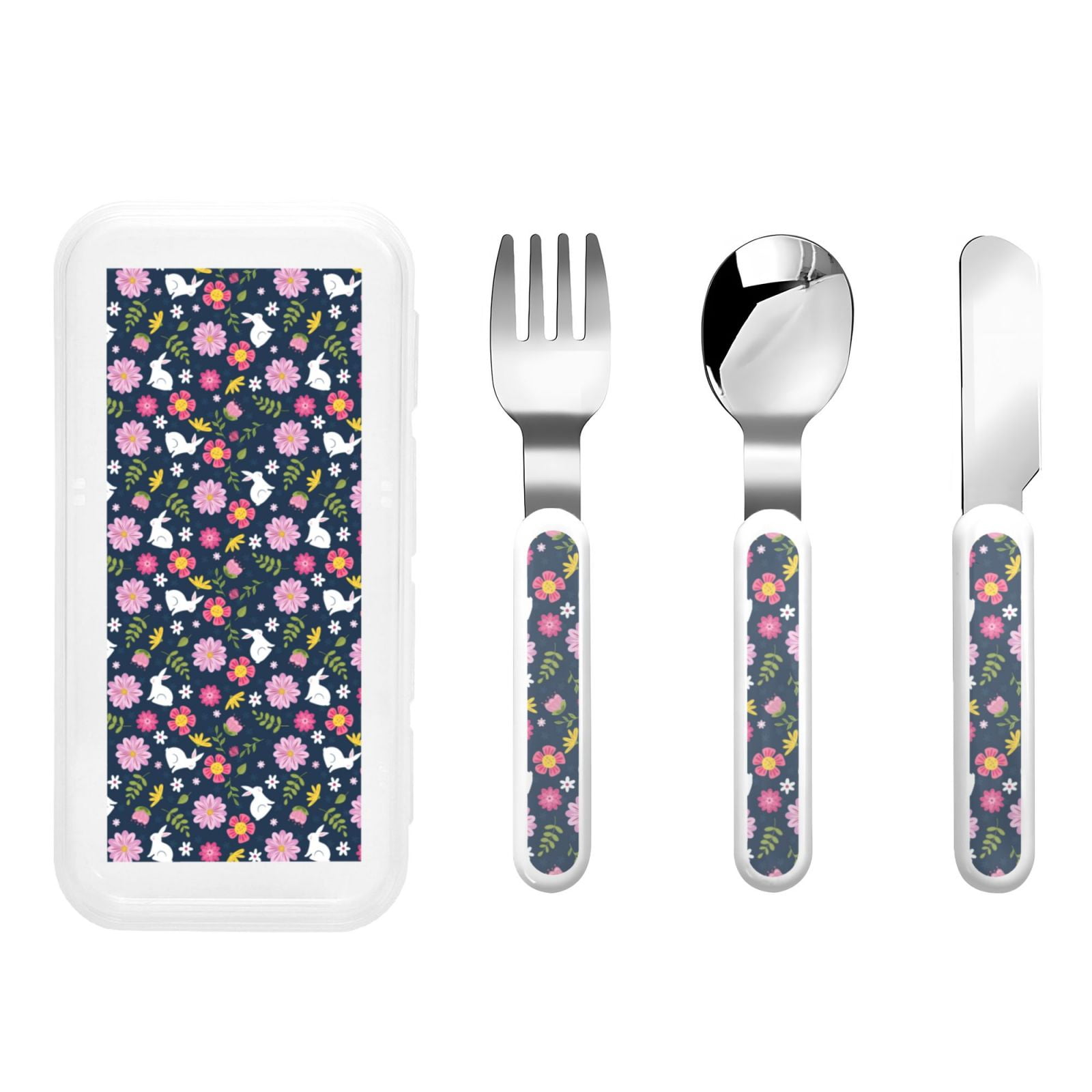 Kdxio Floral Rabbit Toddler Utensils Set - Kids Silverware Set, Set ...