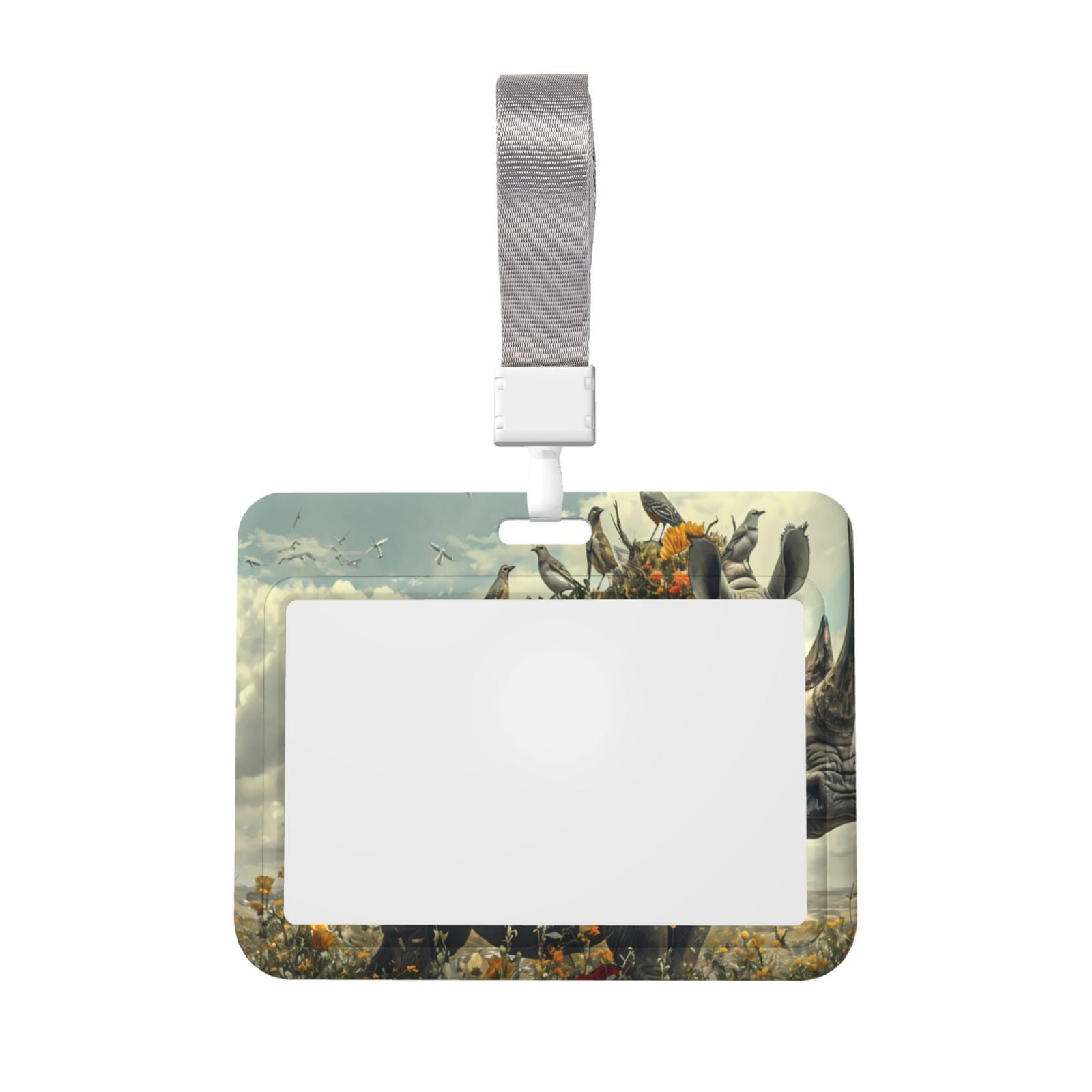 Kdxio Floral Rhino With Birds Card Badge Holder Work Badge Sleeve for ...