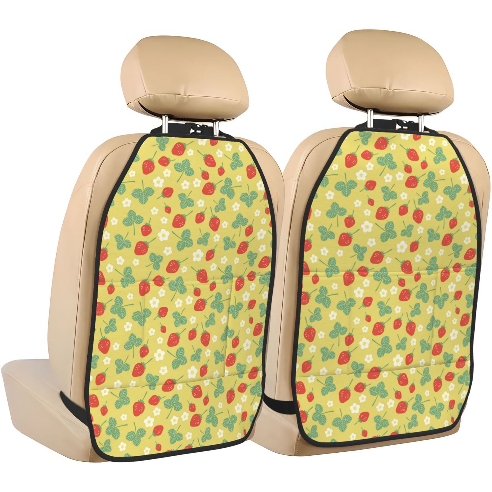 Kdxio Floral Strawberr Print 2 Pack Car Kick Mat Seat Cover Back ...