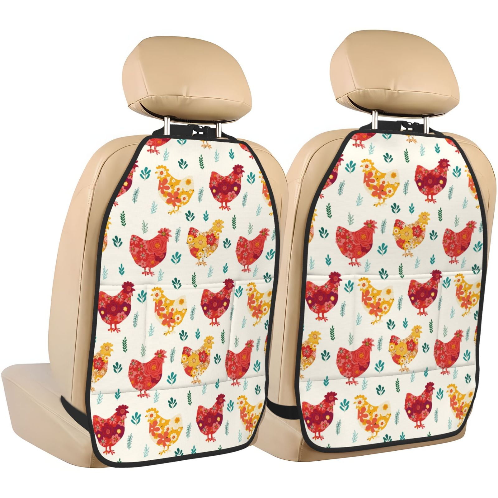 Kdxio Flower Chicken Print 2 Pack Car Kick Mat Seat Cover Back ...
