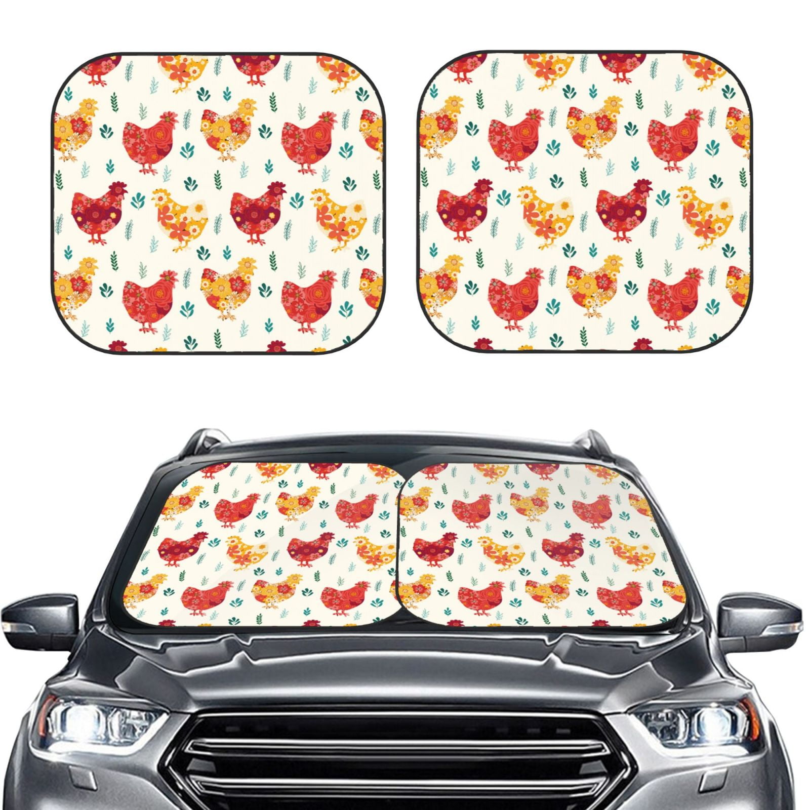 Kdxio Flower Chicken Print 2-Piece Sun Shade Front Windshield ...