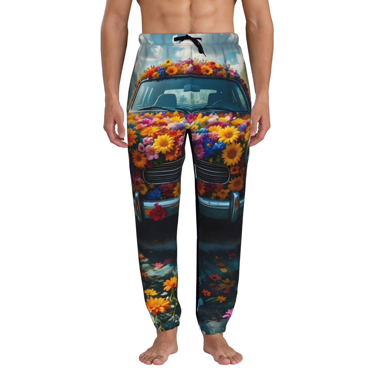 Kdxio Flower Covered Vintage Car Pattern Joggers,Sweatpants for Men ...