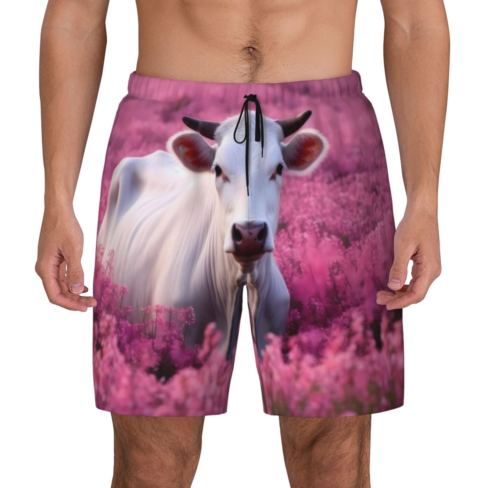 Kdxio Flower Field Cow Print Men's Swim Trunks with Compression Liner 7 ...