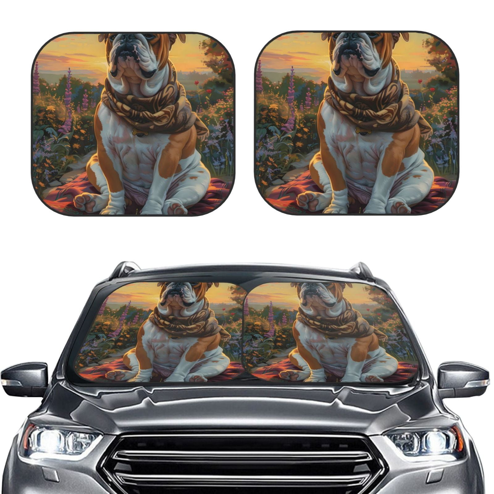 Kdxio Flower Field Cute Bulldog Print 2-Piece Sun Shade Front ...