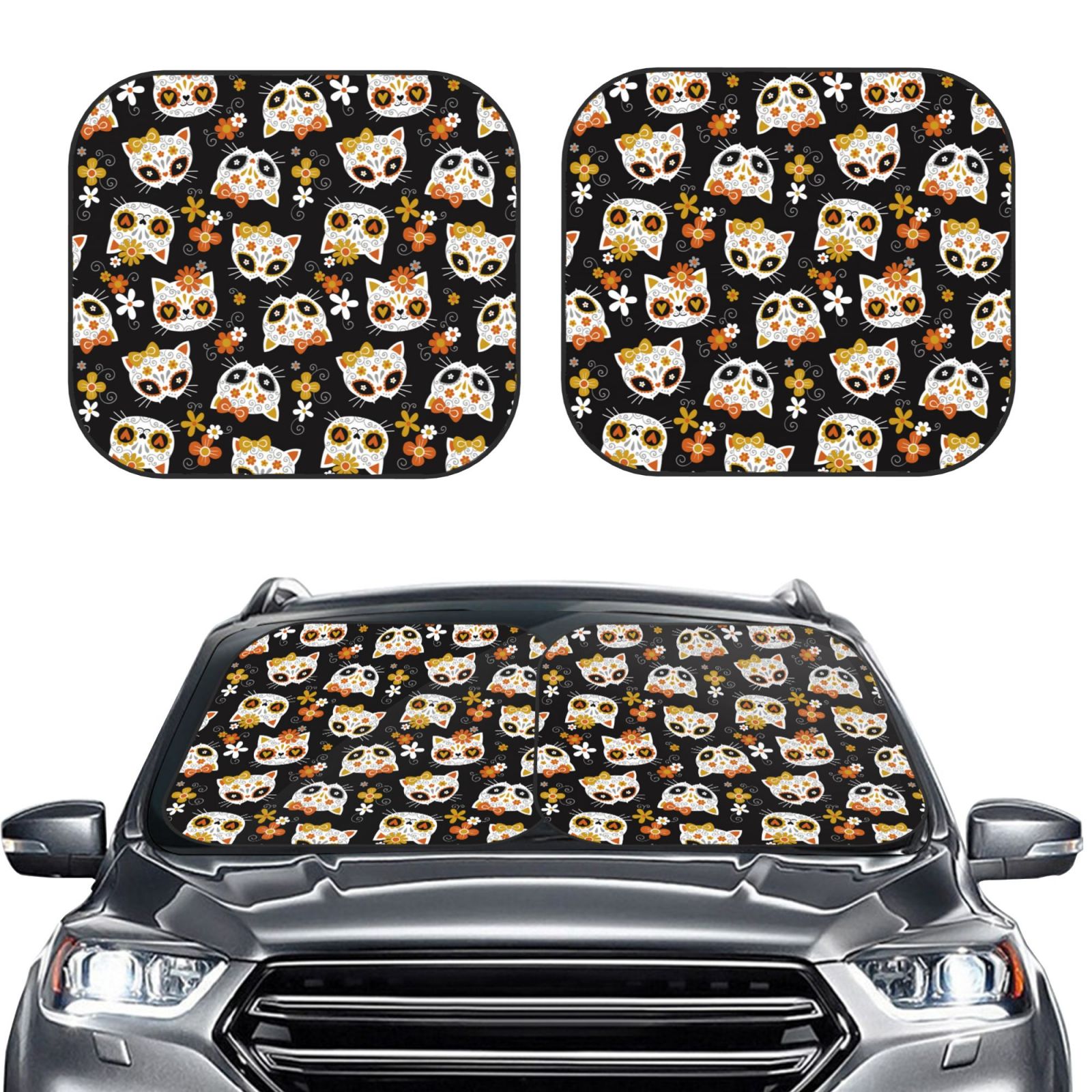 Kdxio Flower Fox Print 2-Piece Sun Shade Front Windshield - Foldable ...
