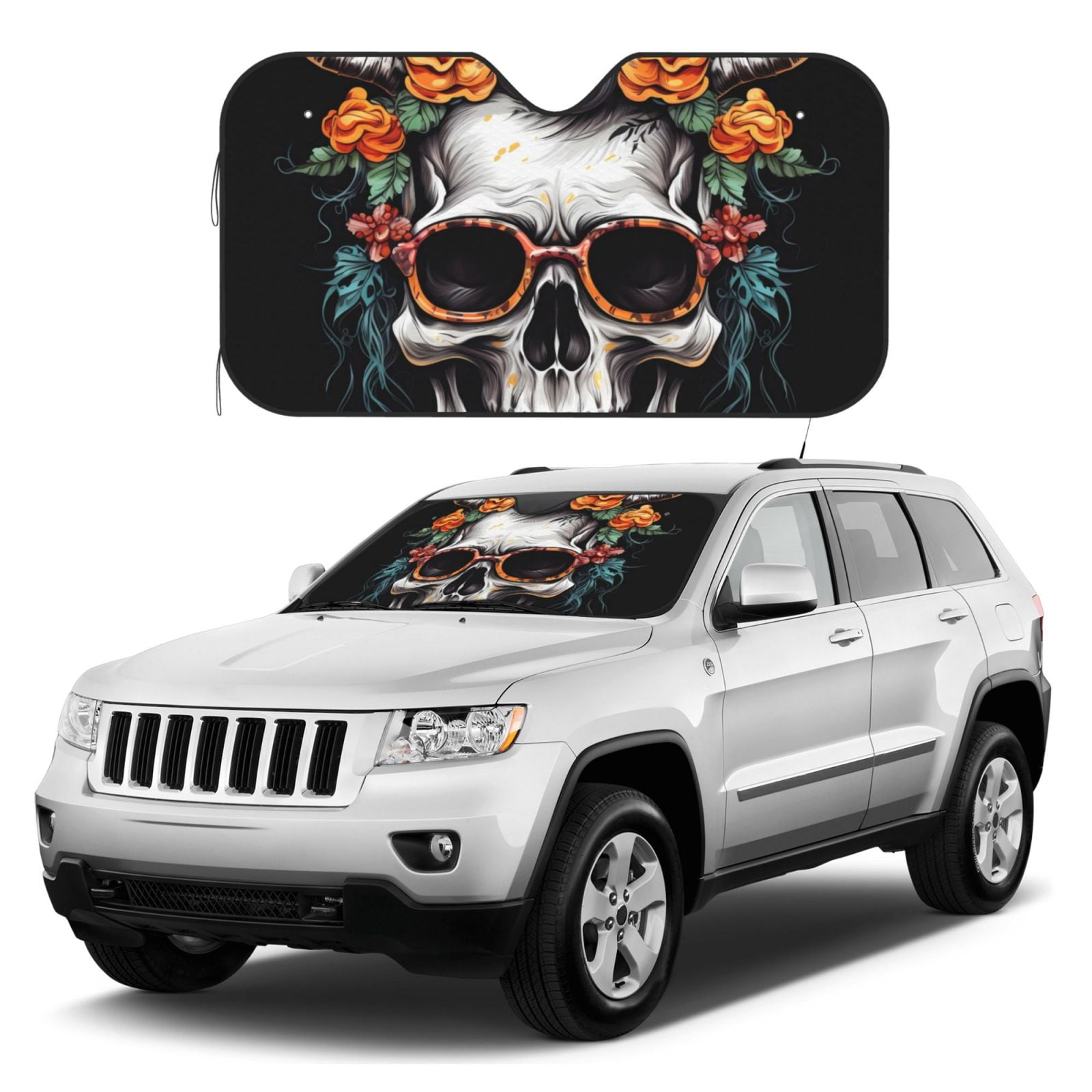 Kdxio Flower Horn Skull A Print Windshield Sun Shade, Foldable Sun ...