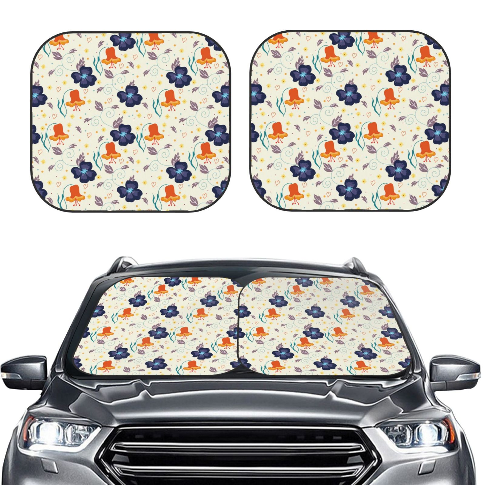 Kdxio Flower Leaves Print 2-Piece Sun Shade Front Windshield - Foldable ...