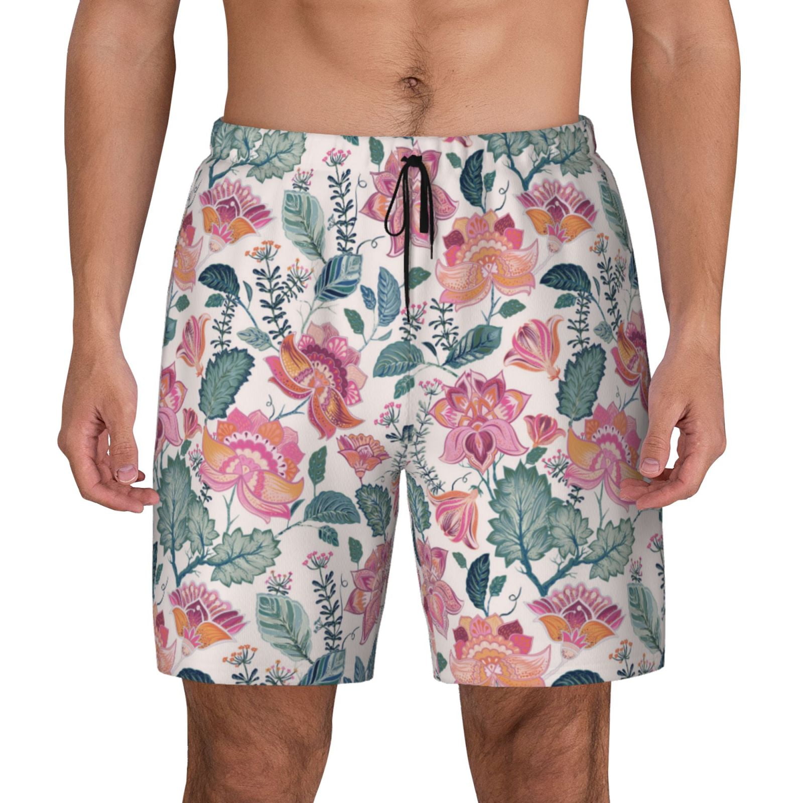 Kdxio Flower Leaves Print Men's Swim Trunks with Compression Liner 7 ...