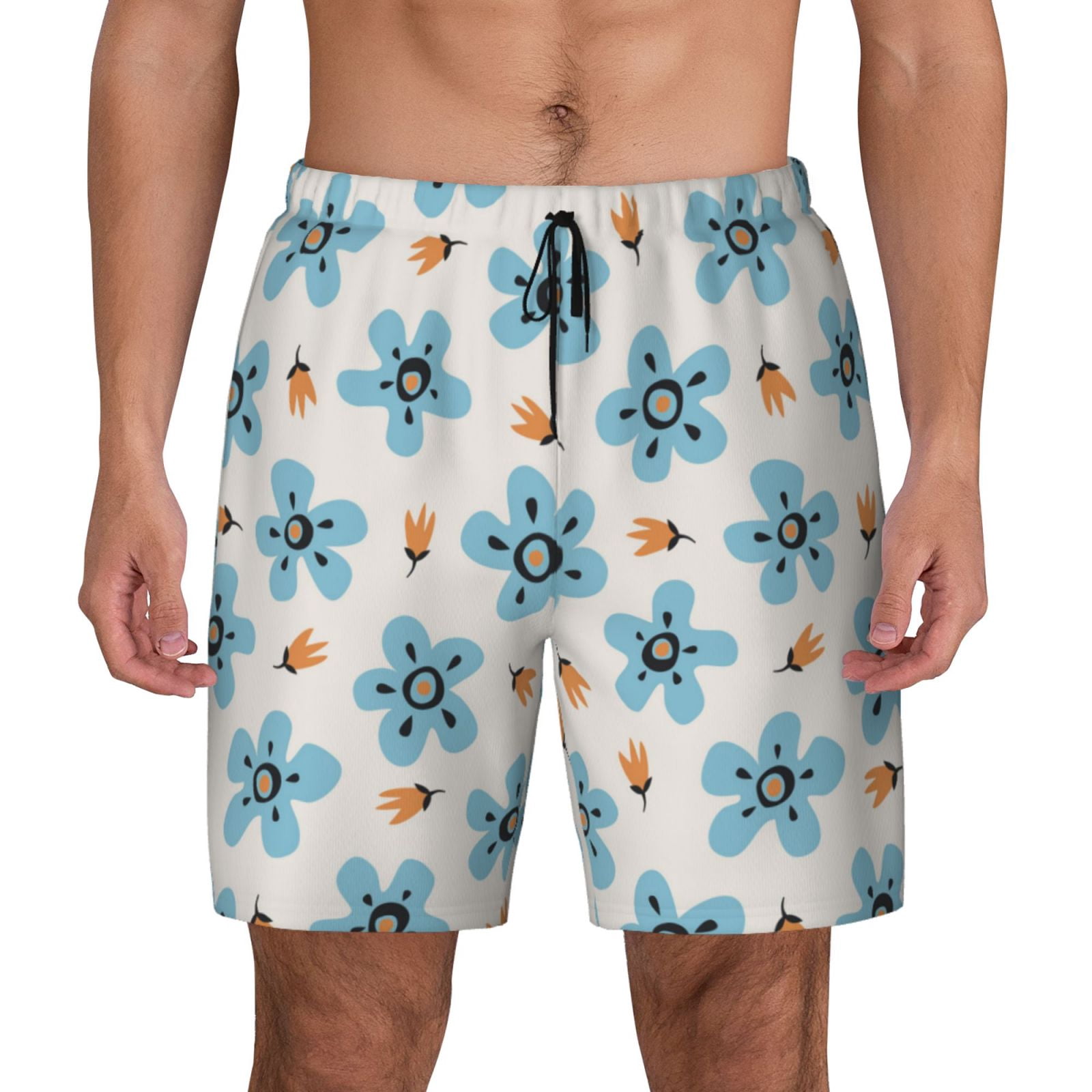 Kdxio Flower Leaves Print Men's Swim Trunks with Compression Liner 7 ...