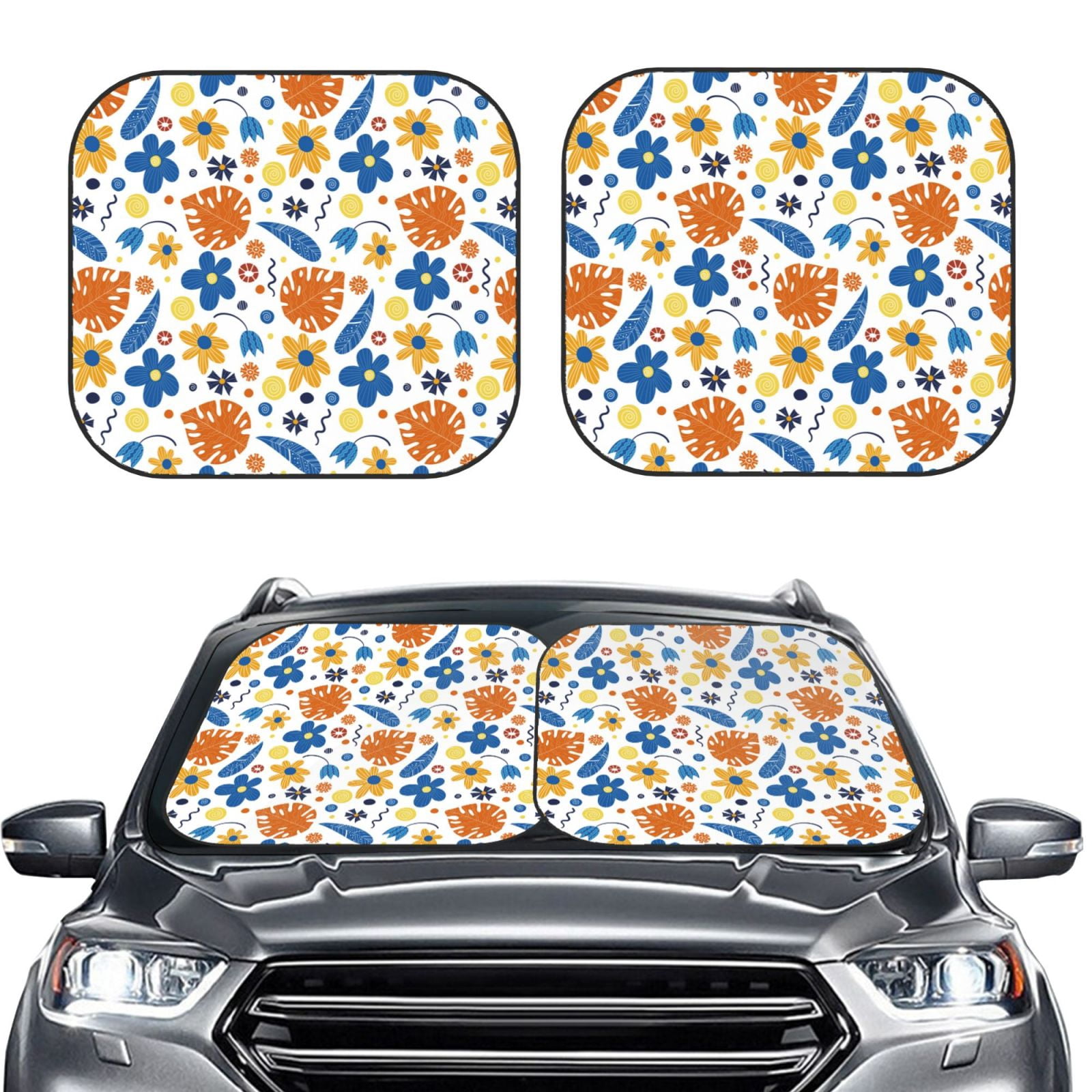 Kdxio Flower Print 2-Piece Sun Shade Front Windshield - Foldable Car ...
