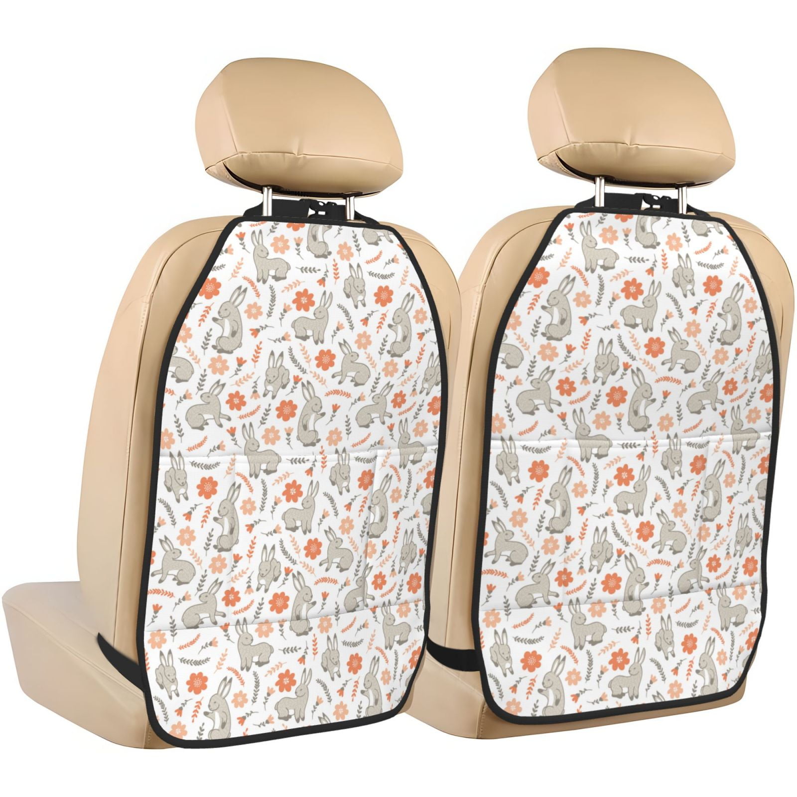 Kdxio Flower Rabbit Print 2 Pack Car Kick Mat Seat Cover Back Protector ...