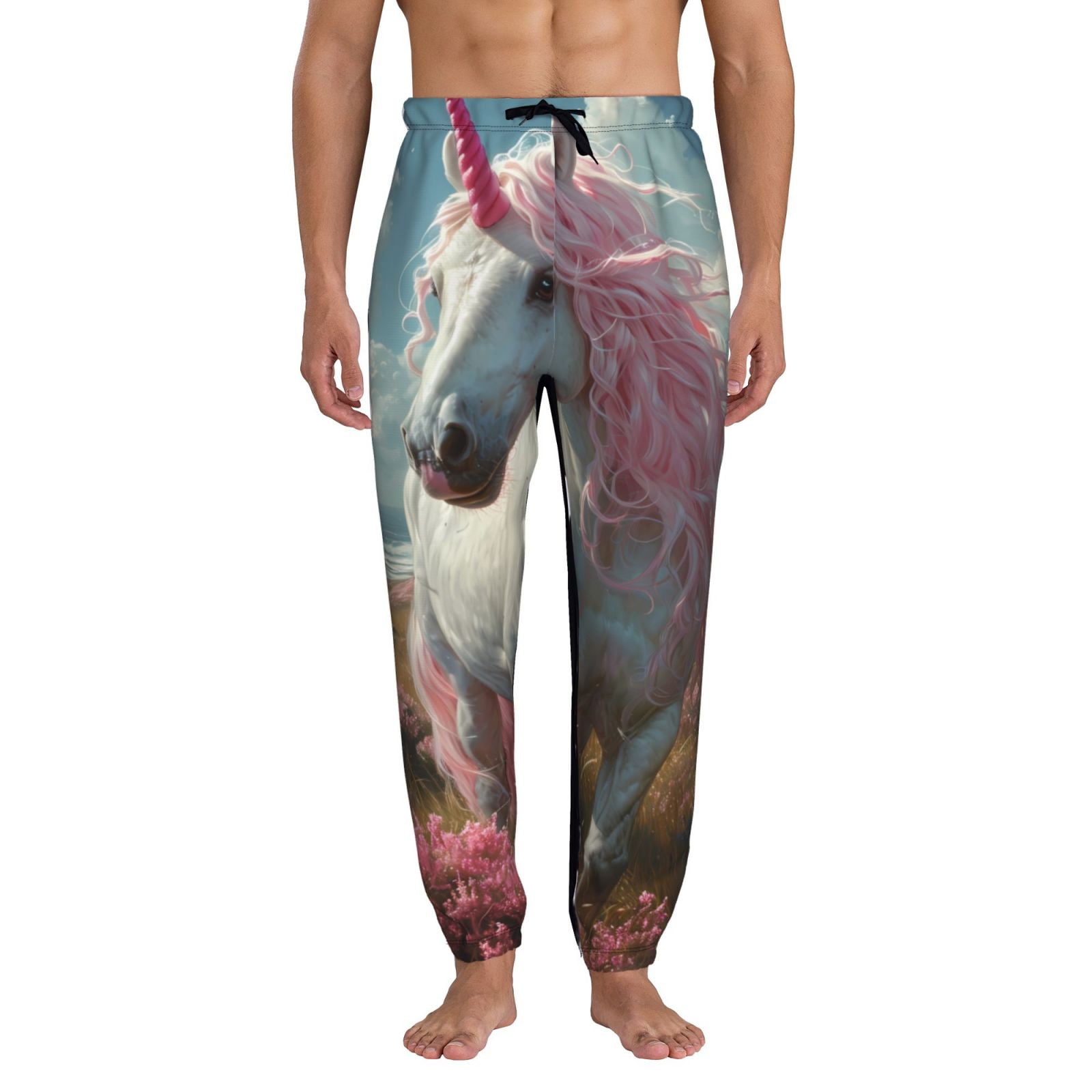 Kdxio Flower White Horse (2) Pattern Joggers,Sweatpants for Men with ...