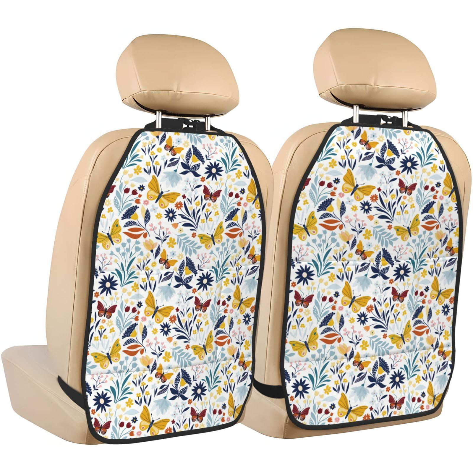 Kdxio Flowers Butterfly Print 2 Pack Car Kick Mat Seat Cover Back ...
