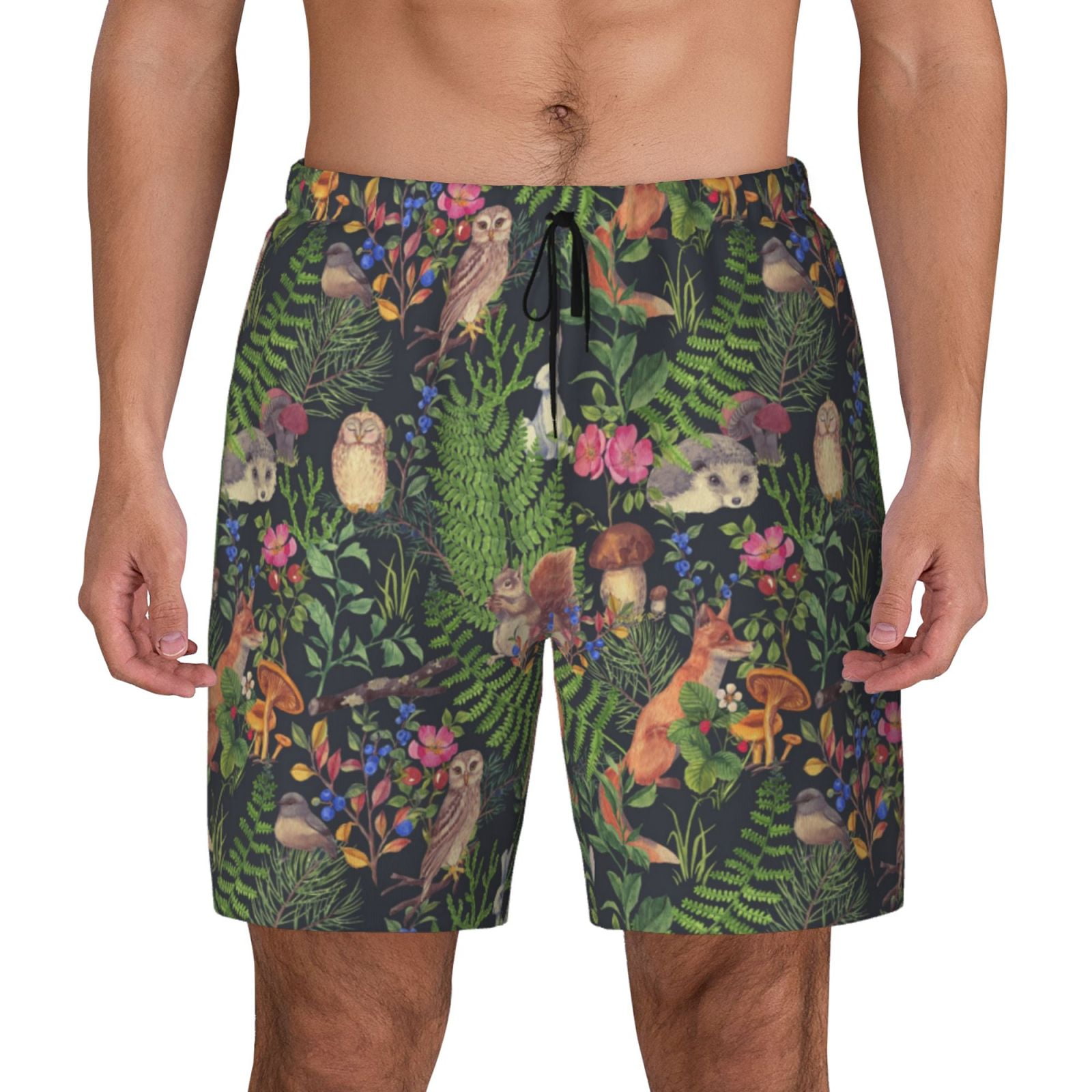 Kdxio Forest Animals And Plants Print Men's Swim Trunks with ...