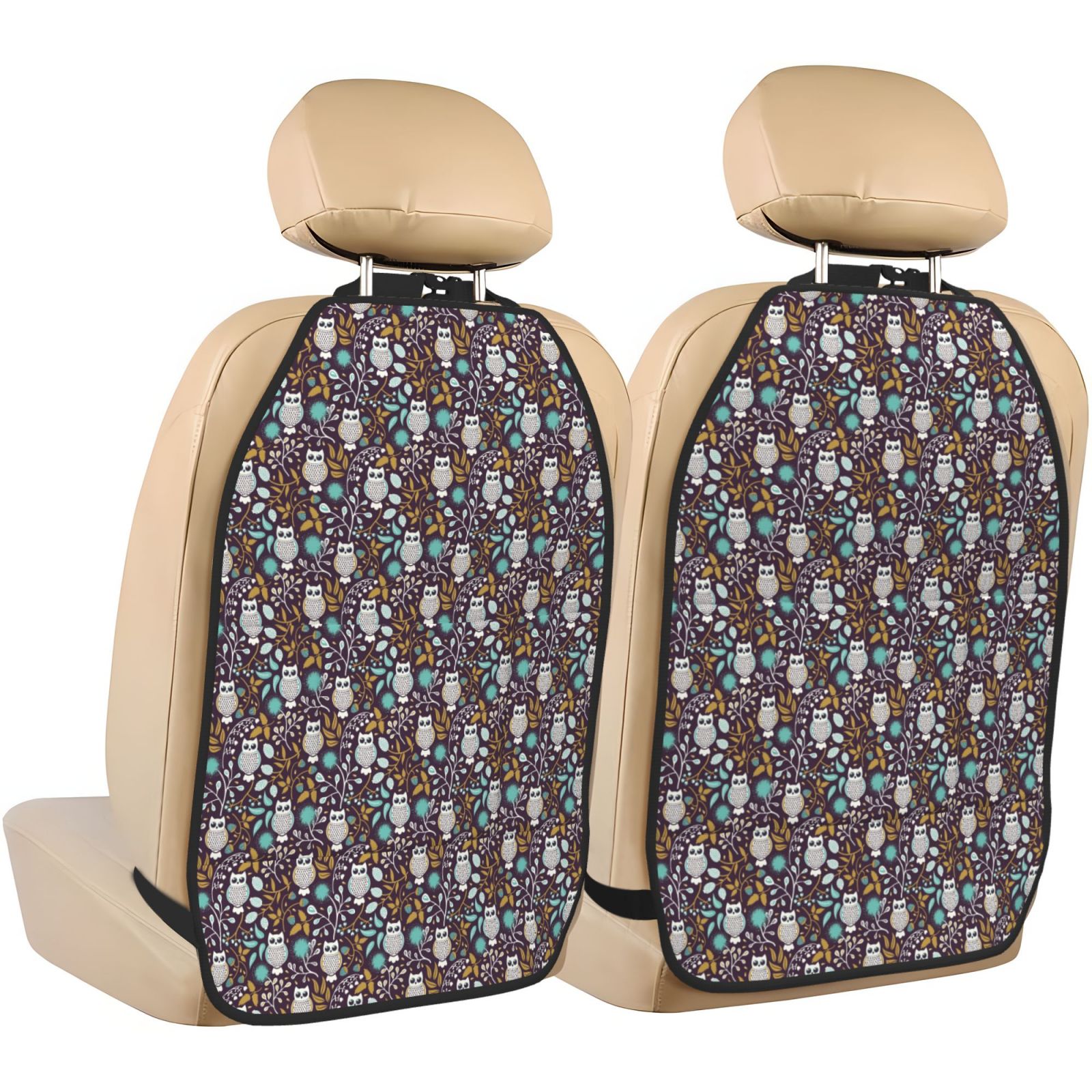 Kdxio Forest Cute Owl Print 2 Pack Car Kick Mat Seat Cover Back ...