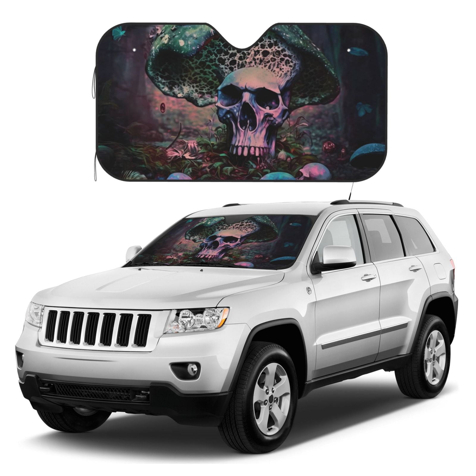 Kdxio Forest Mushroom Skull Print Windshield Sun Shade, Foldable Sun ...