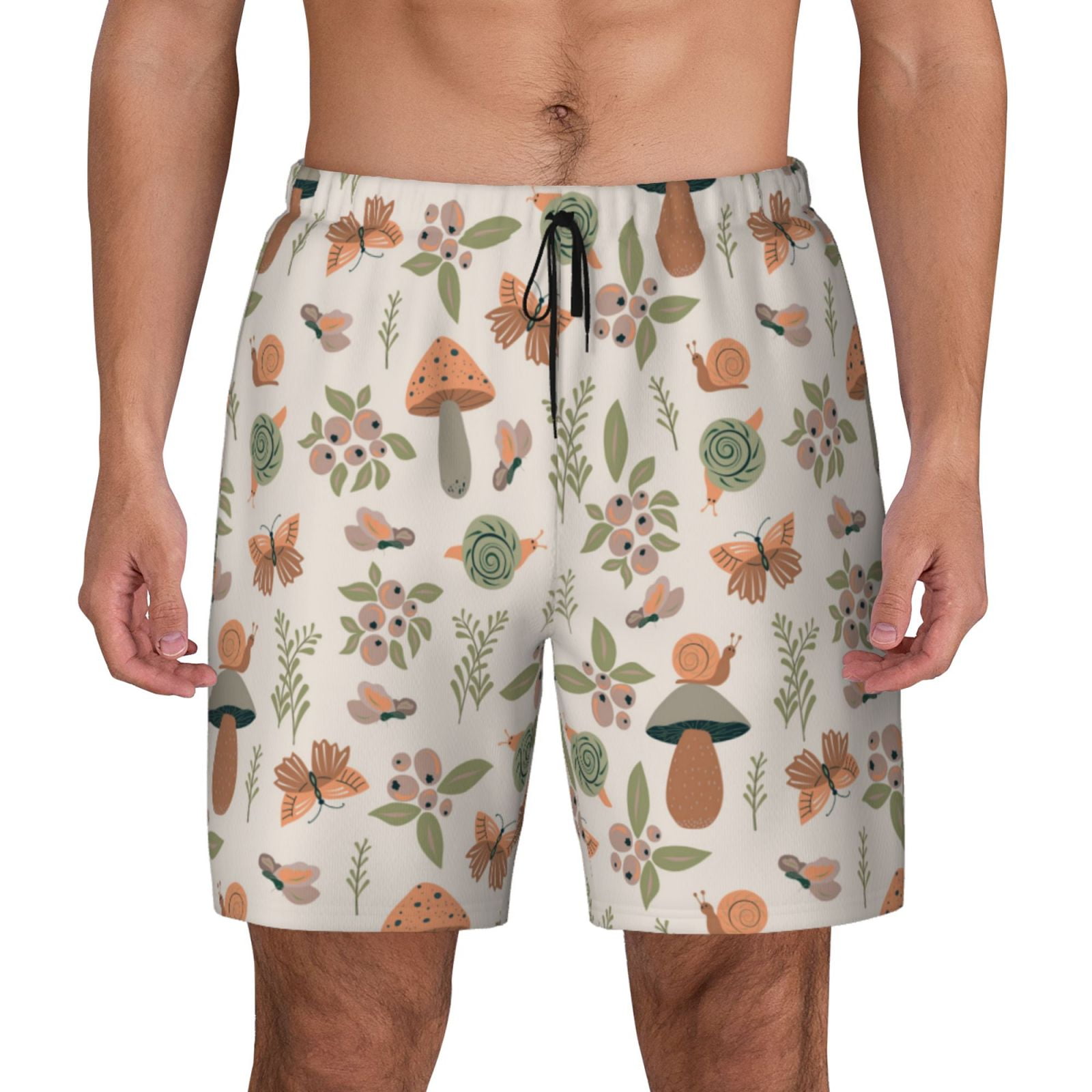 Kdxio Forest Mushrooms Insects Print Men's Swim Trunks with Compression ...