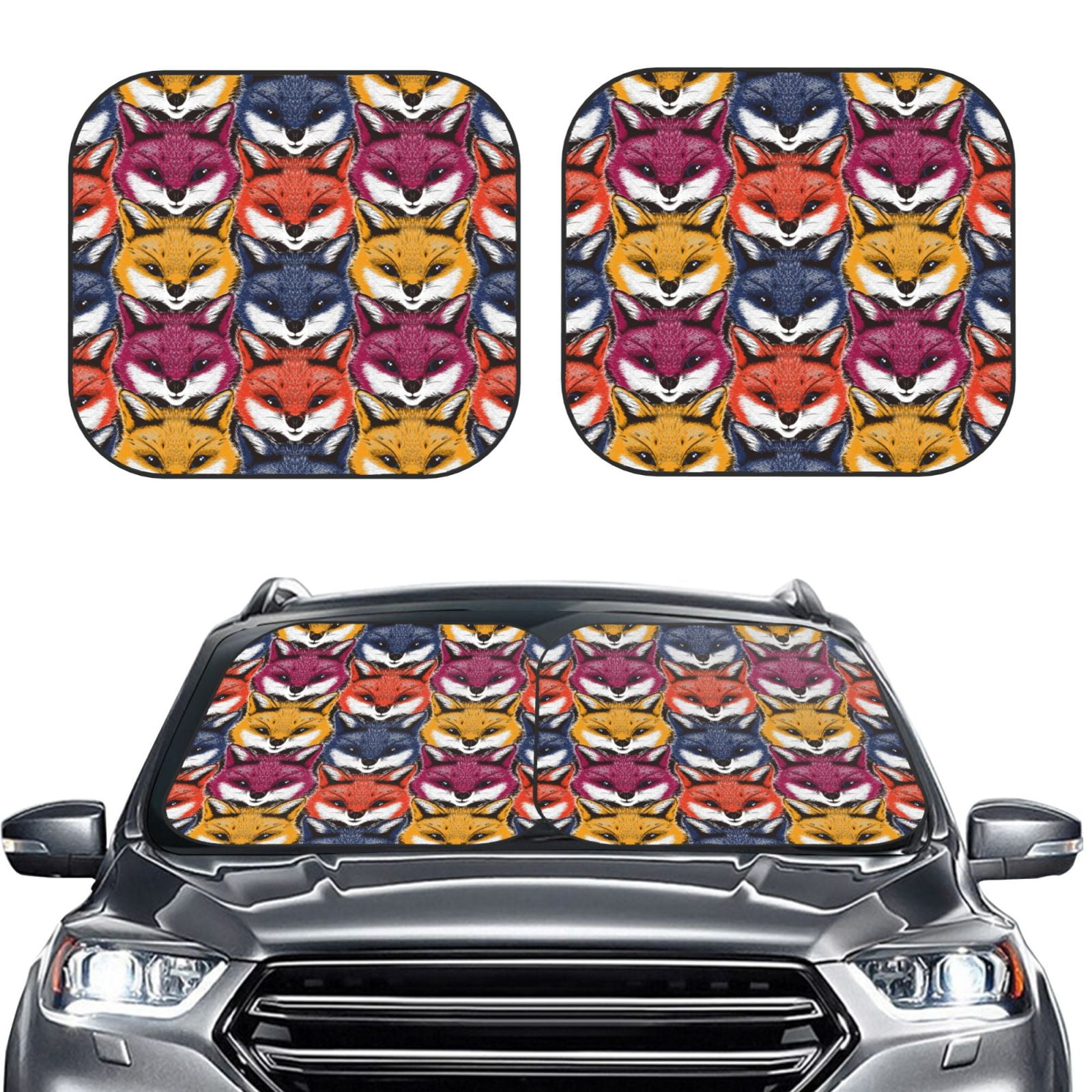 Kdxio Fox Face Print 2-Piece Sun Shade Front Windshield - Foldable Car ...