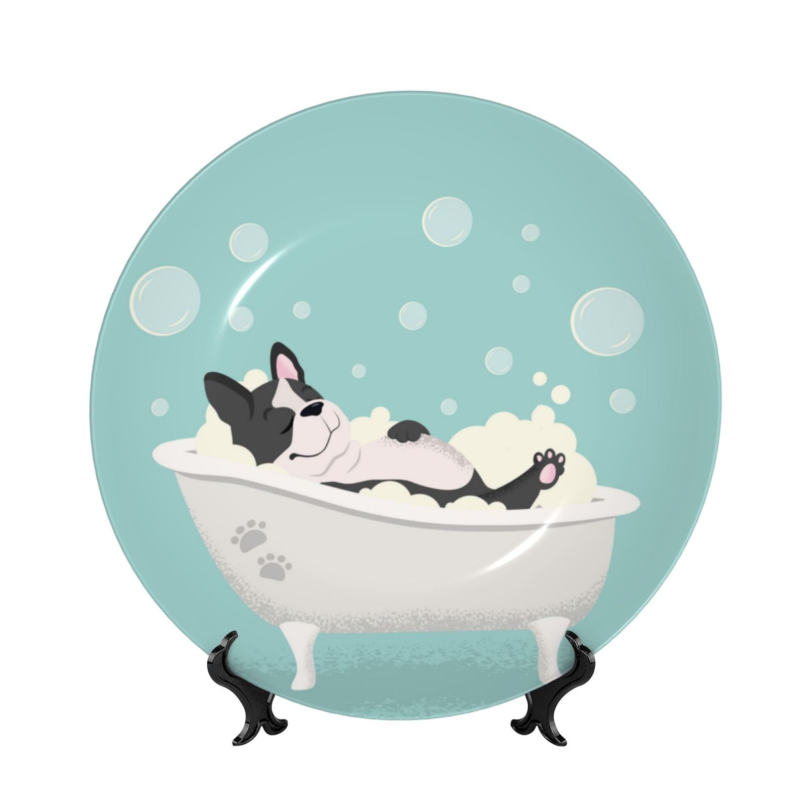 Kdxio French Bulldog Taking a Bath Bone China Decorative Plate Ceramic ...