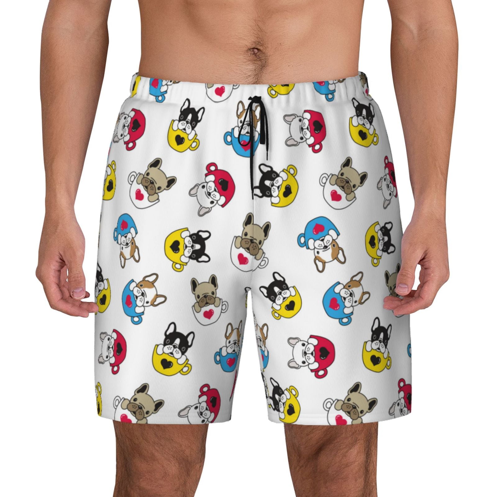 Kdxio French Bulldog With Coffee Cup Print Men'S Swim Trunks With ...